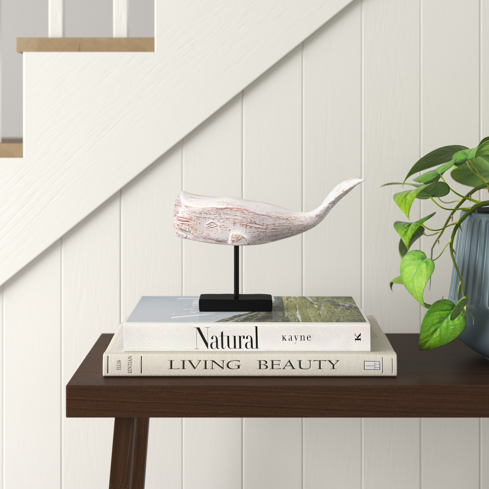 Sand & Stable™ Coastal White Distressed Ceramic Whale Figurine on Stand ...