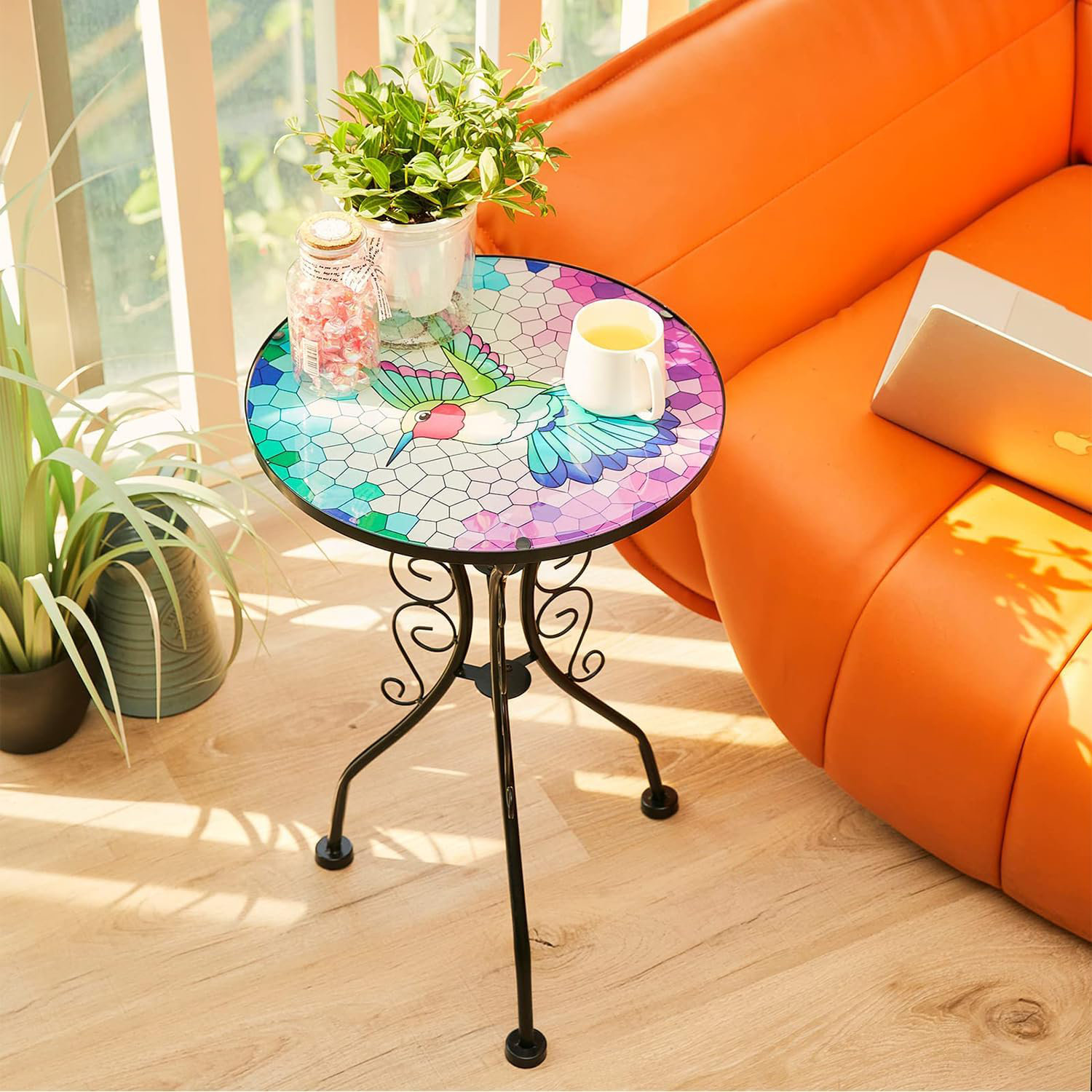 Fleur De Lis Living Outdoor Patio Side Table, 21" Round End Table With ...