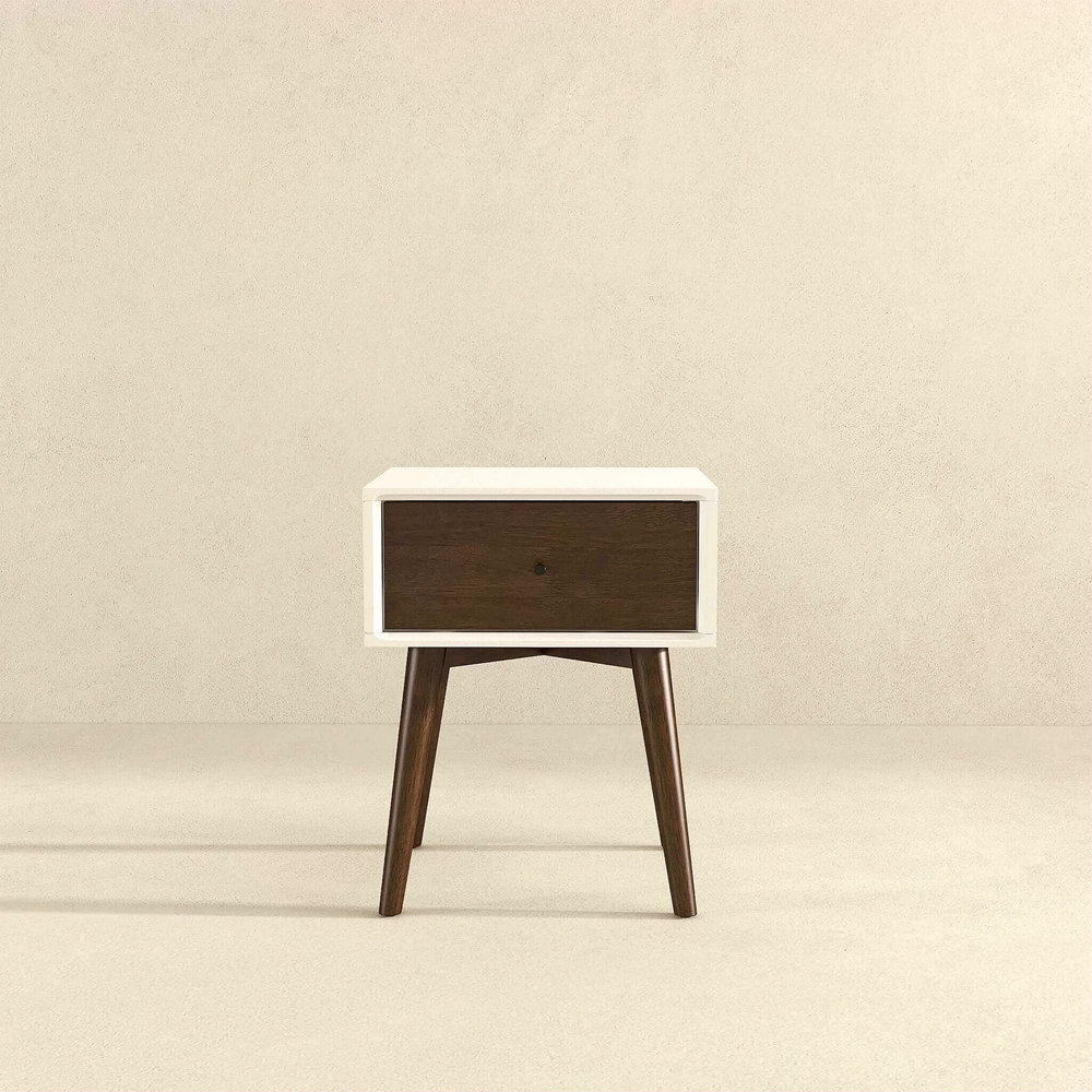 George Oliver Mid-Century Modern Night Stand 1 Drawer Dark Brown White ...