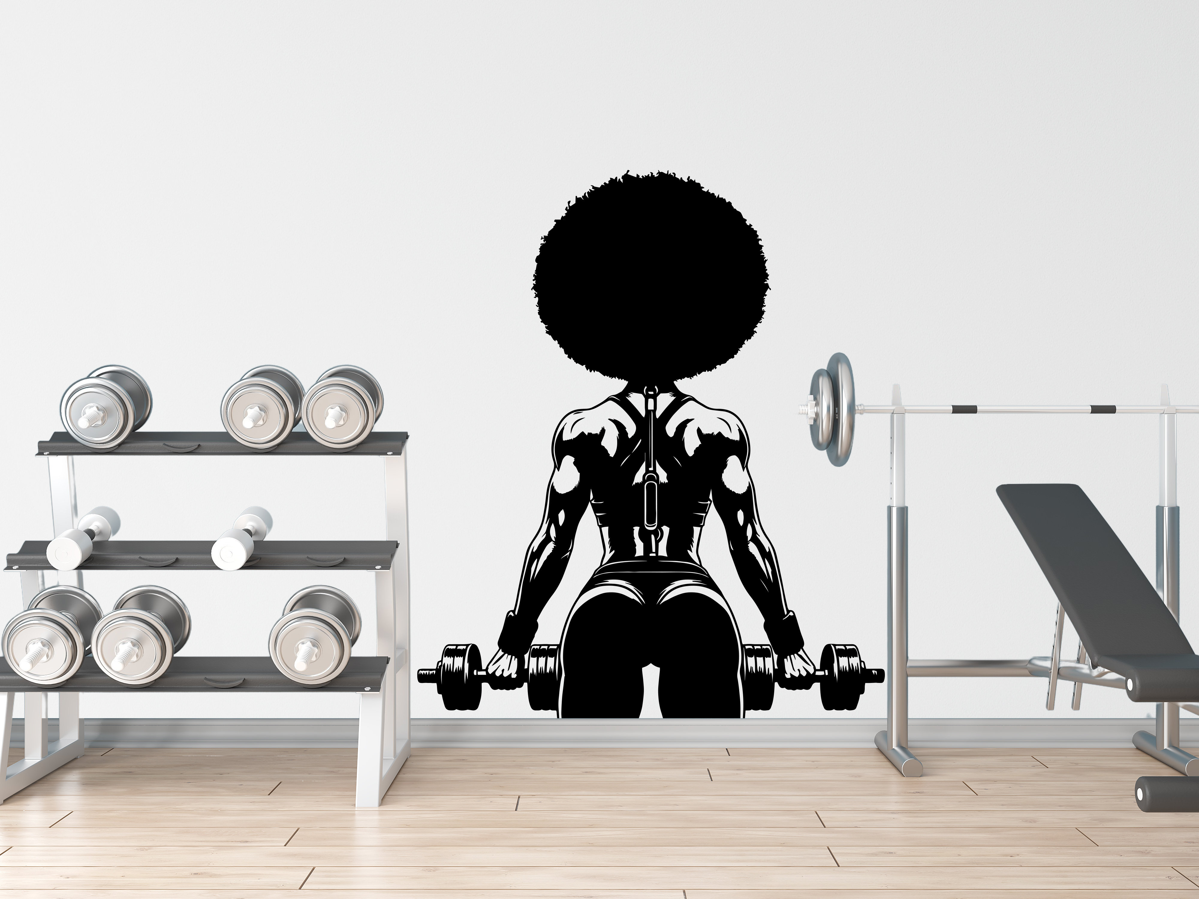 Winston Porter Afro Girl Gym Wall Decal Power Fitness Squat Decor ...