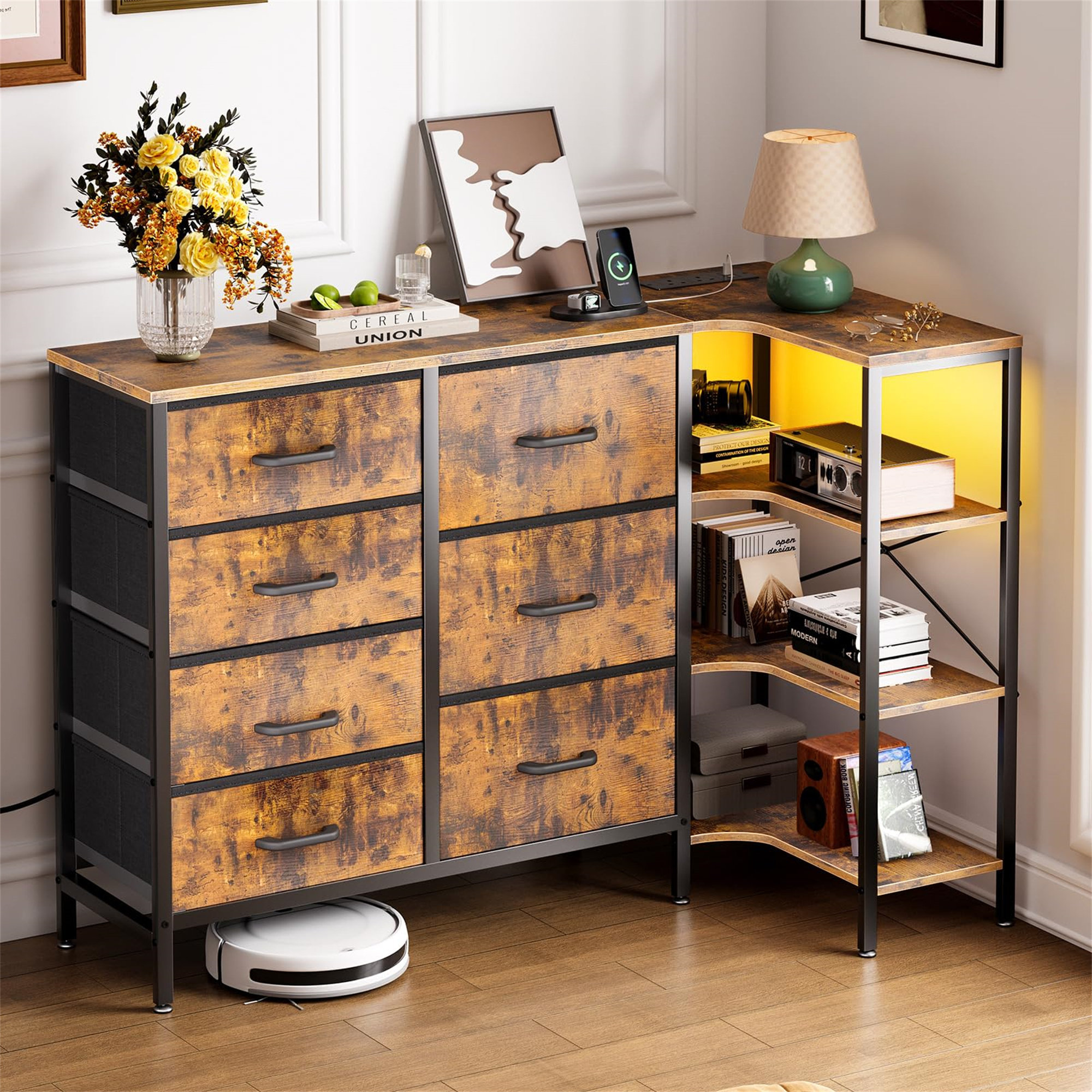 Metro Lane Corner Chest Of Drawers Bedroom, Storage Dresser With 7 ...