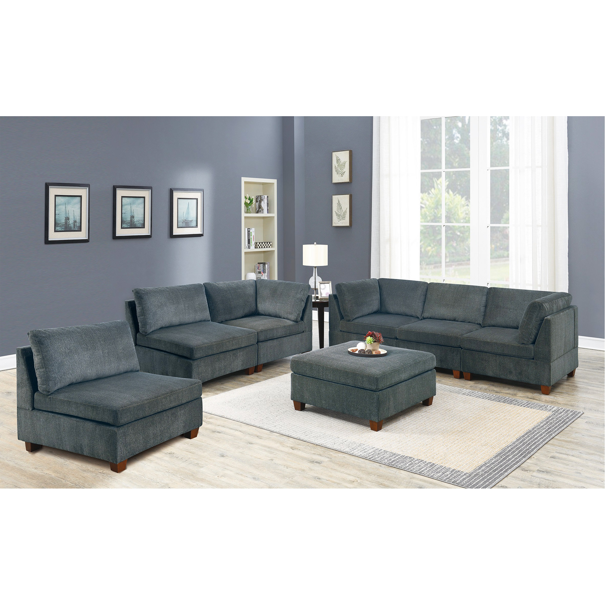 Hokku Designs Living Room Furniture Chenille Modular Sectional 7Pc Set ...