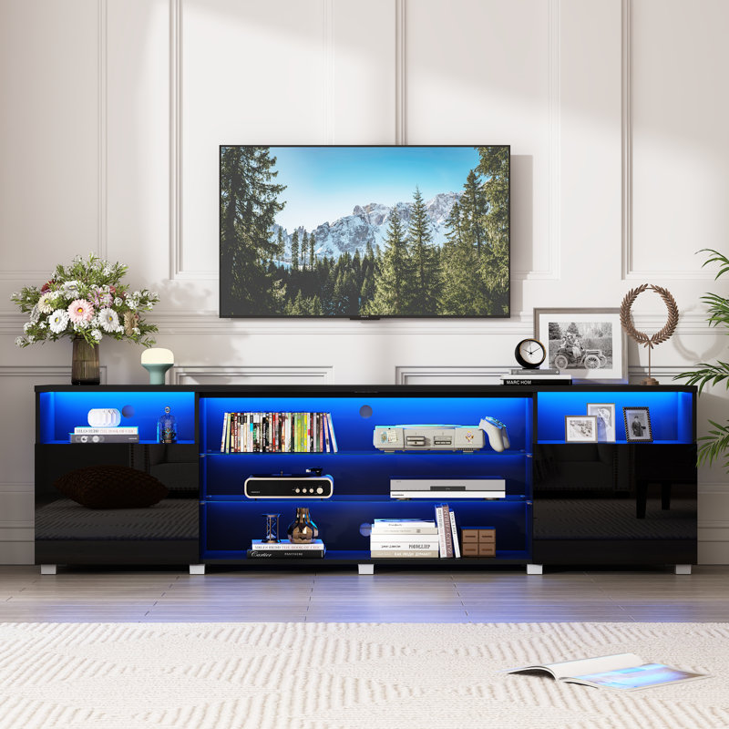 Ivy Bronx High Glossy Led Tv Stand For 90 Inch Tv, With Adjustable ...