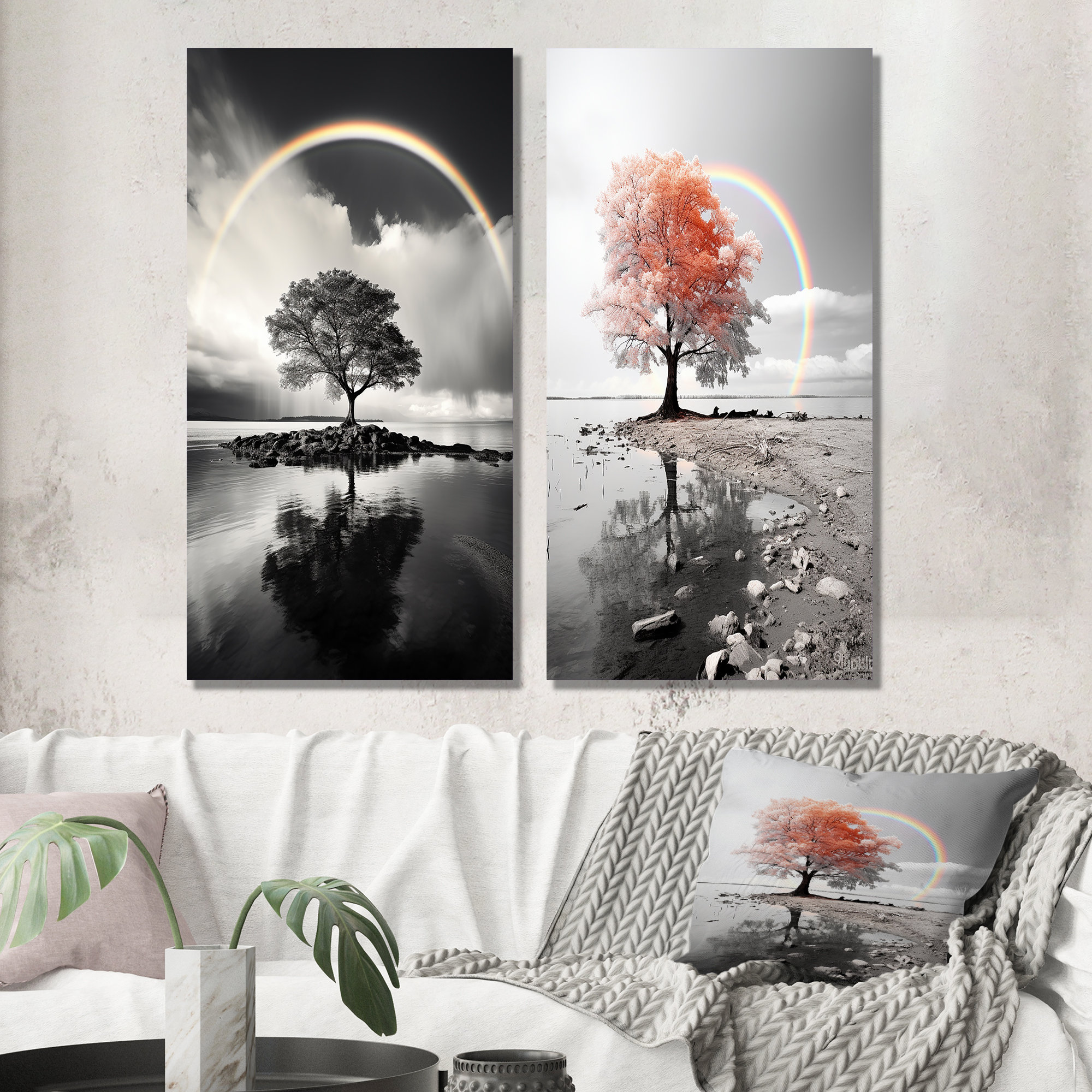 Latitude Run® Rainbow Grayscale Arc Over Tree - Wall Art Set Of 2 ...
