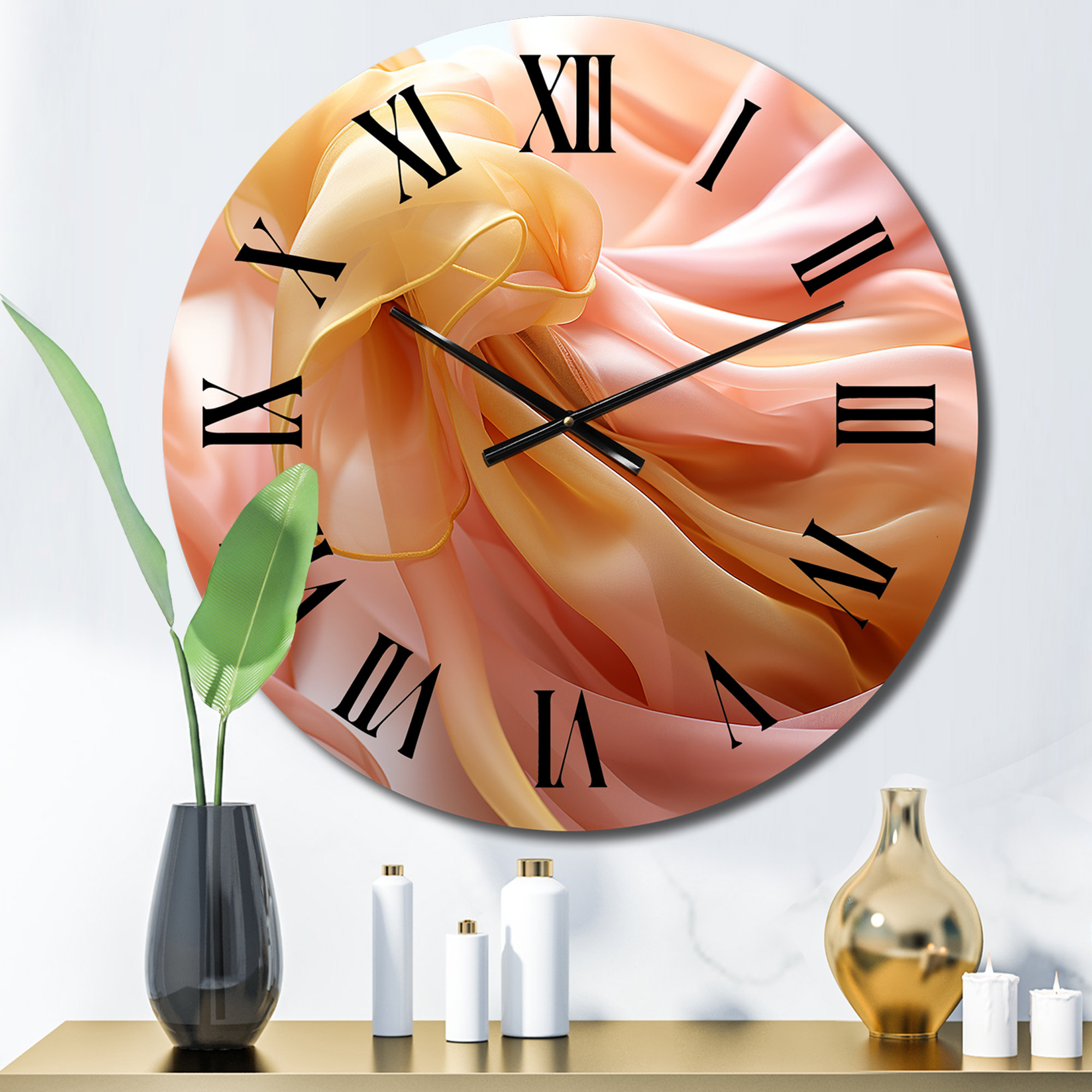 Design Art Gentle Pink Smooth Fabric Wave I Metal Wall Clock | Wayfair