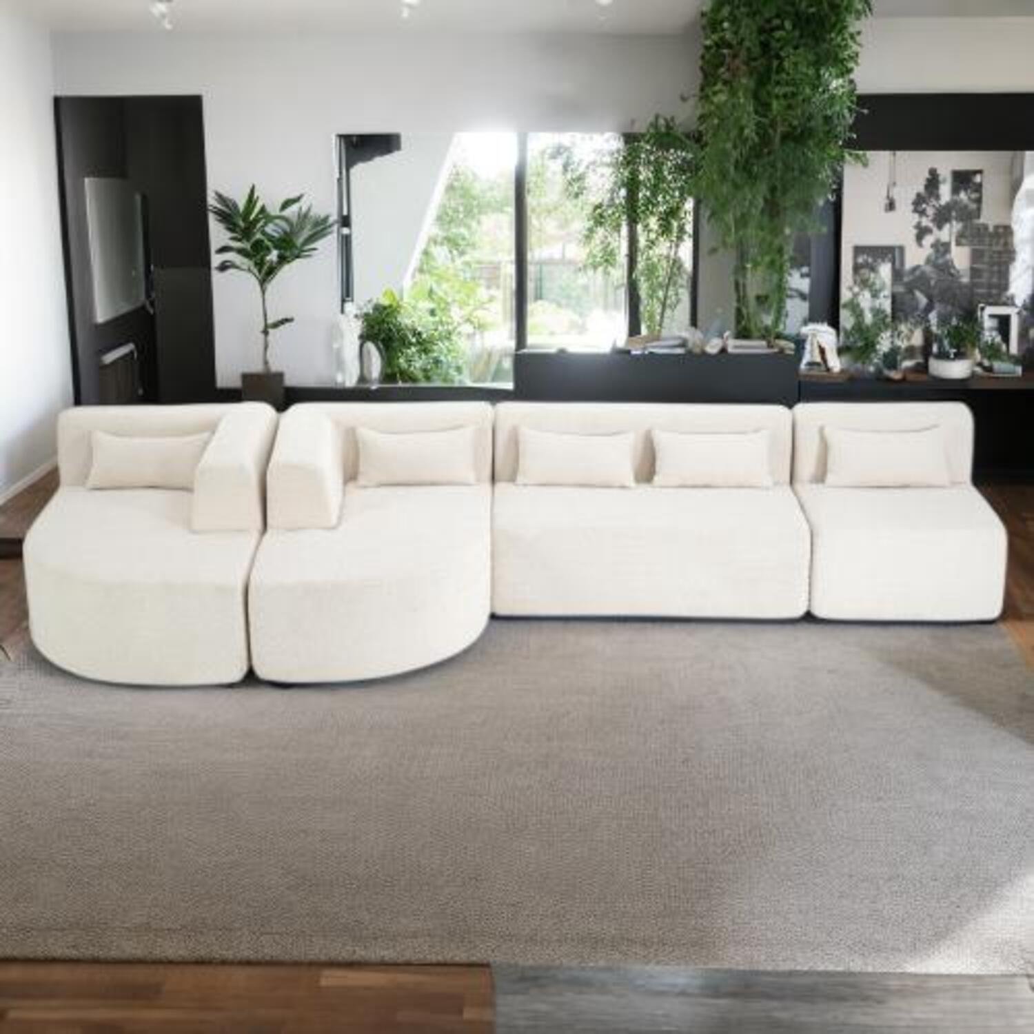 Hokku Designs Modular Boucle Sofa With Curved Chaise Lounges And Pocket ...