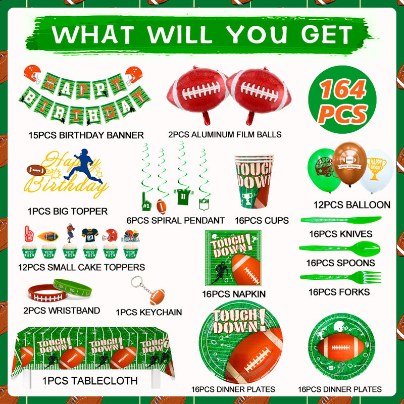 The Party Aisle™ 164 pcs Football Party Supplies-Football Birthday ...
