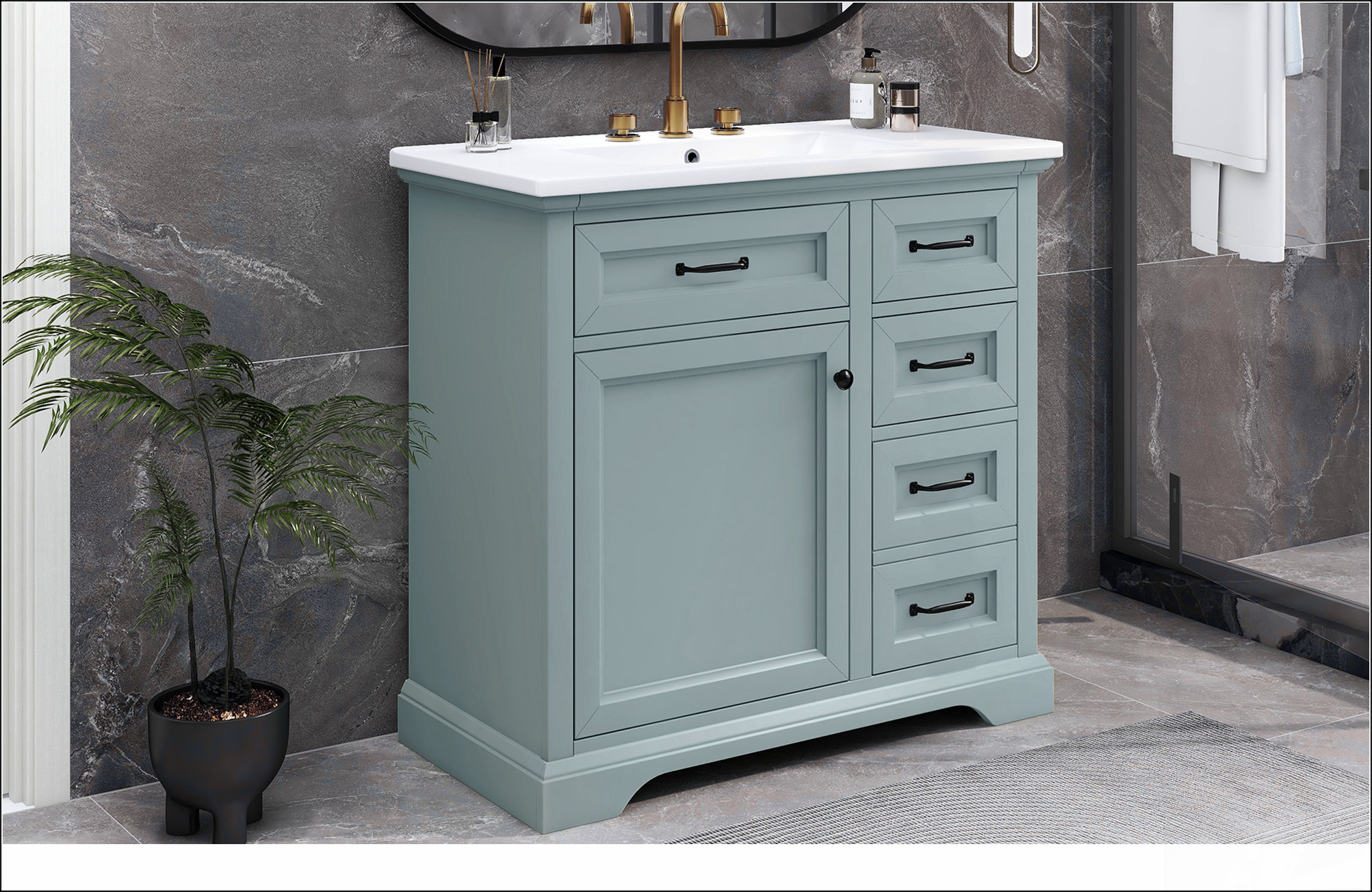 Ebern Designs 36" Bathroom Vanity with Sink, Ceramic Sink, 2 Tip-out ...