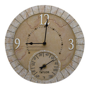 Taylor Terra Cotta Poly Resin Indoor/Outdoor Clock and Thermometer, 14 ...