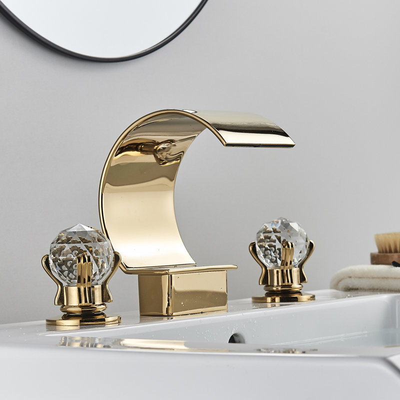 AlenArtWater Waterfall Bathroom Faucet 3 Hole, Dual Crystal Handles ...