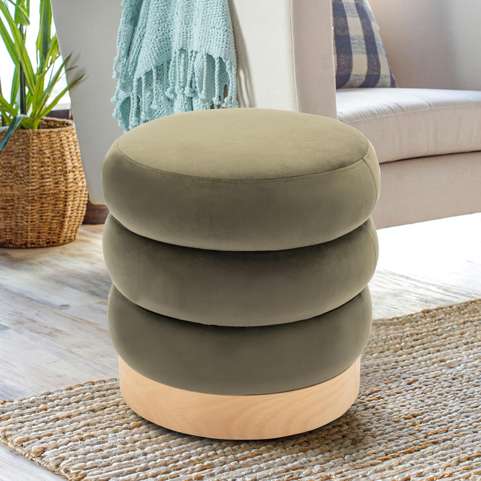 Latitude Run® Velvet Ottoman Footstool, Tufted Modern Foot Rest Stool ...