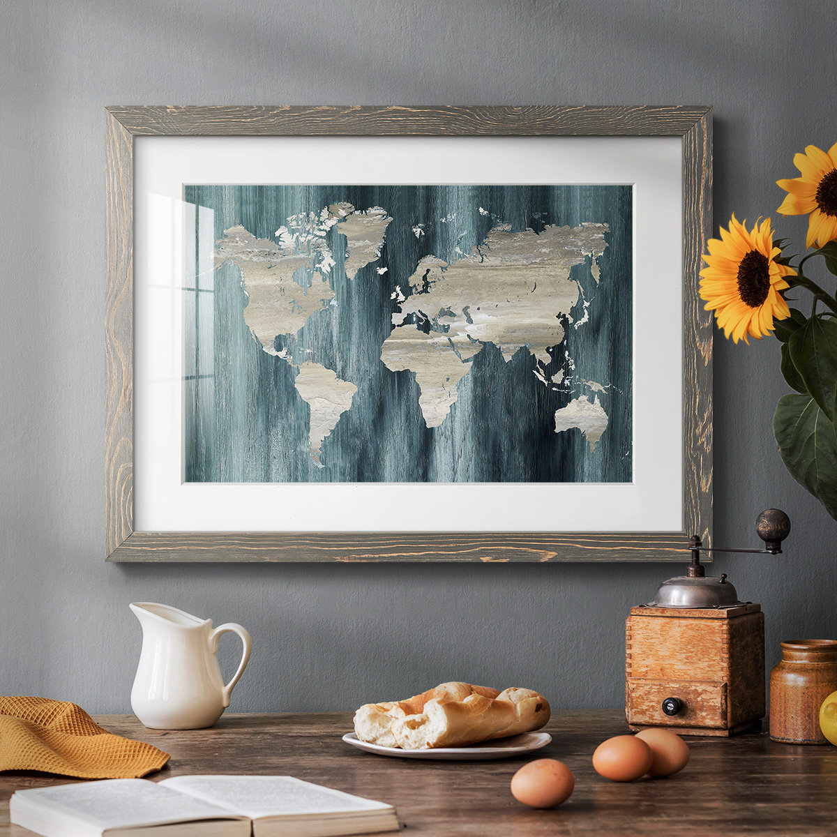 Wrought Studio Navy World Map - Single Picture Frame Print | Wayfair