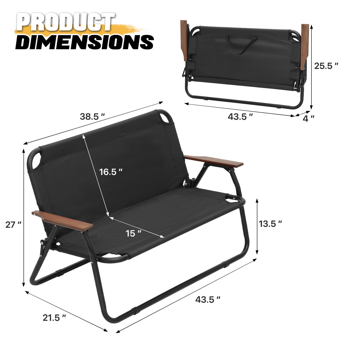 Arlmont & Co. Omika Camping Chair Loveseat Folding Double Seat Beach ...