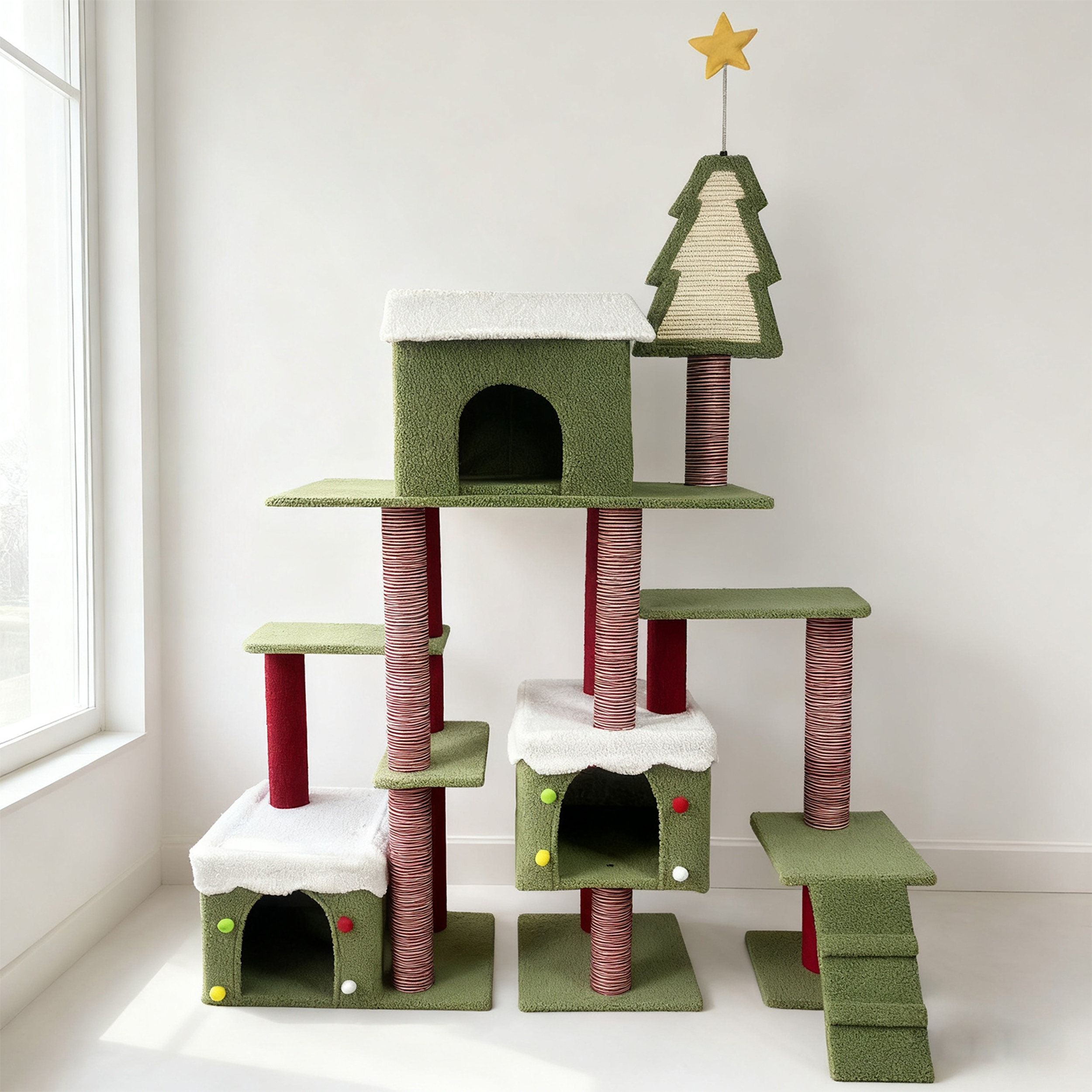 One Allium Way® Festive Wide Christmas Cat Tree Tower With Multi-Level ...
