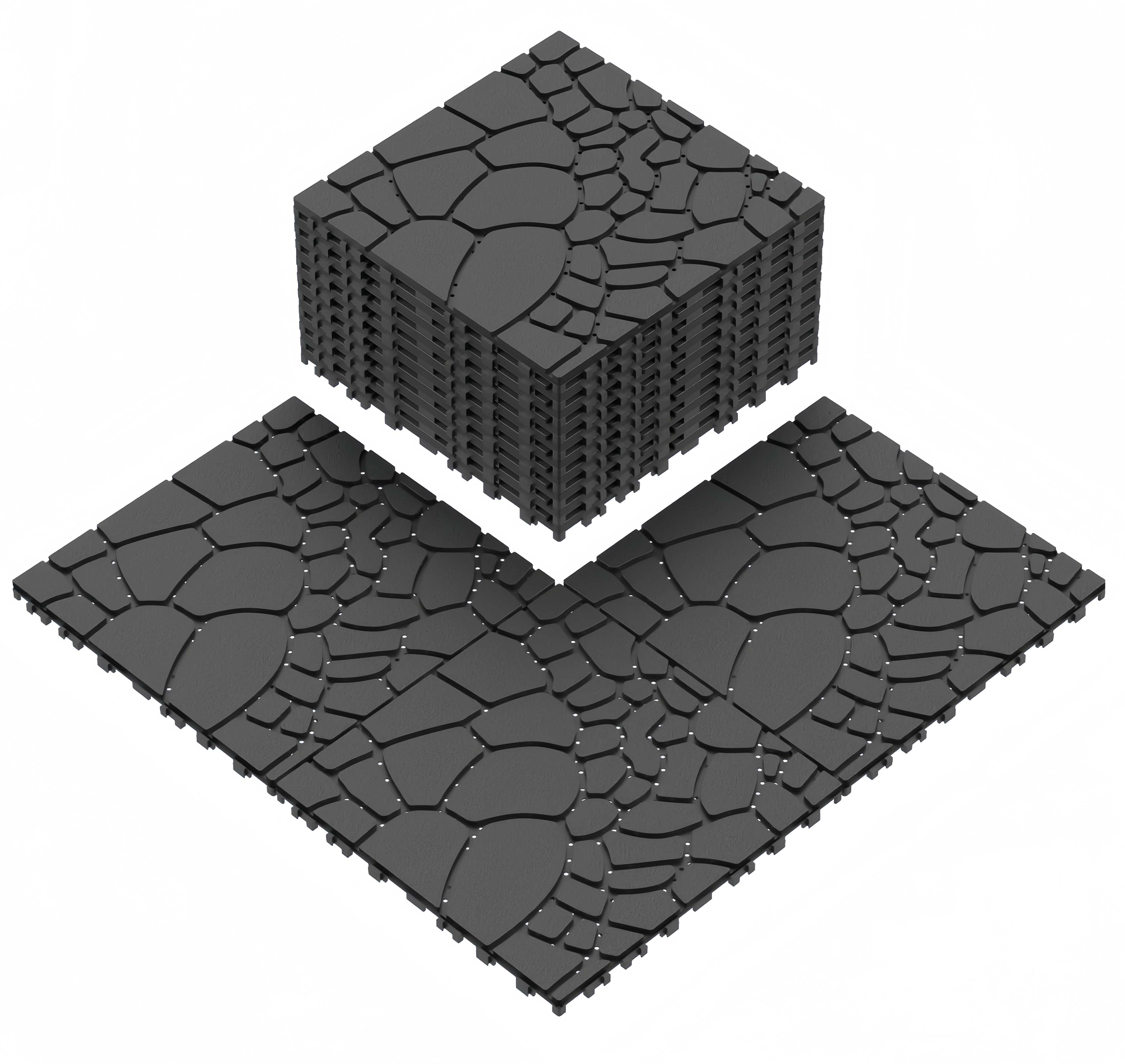 POPULUS TRADING 12'' L X 12'' W New Stone Texture Plastic Interlocking ...