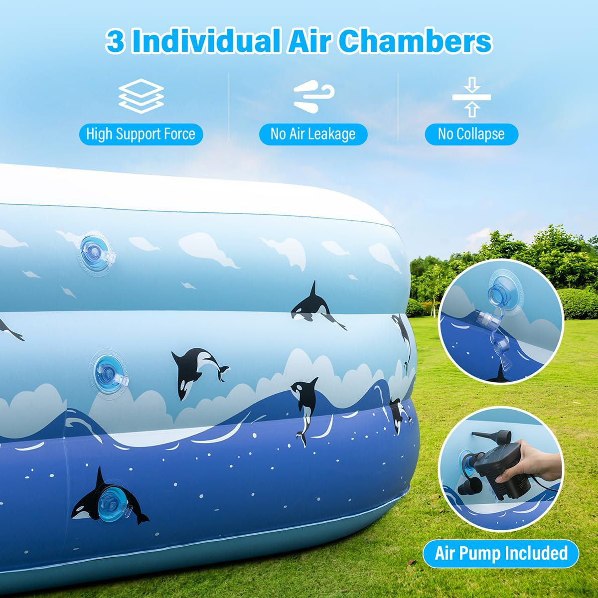 Utibia Large Inflatable Pool With Pump 130x72x22 Big Blow Up Pool Inflatable Swimming Pool