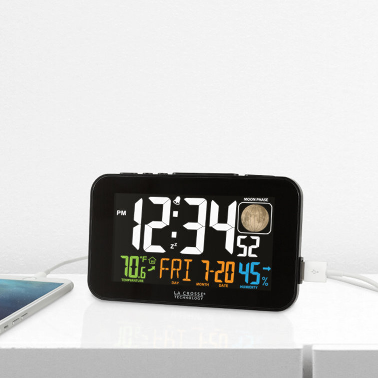 Ebern Designs Digital Atomic Tabletop Clock with Alarm in Black ...