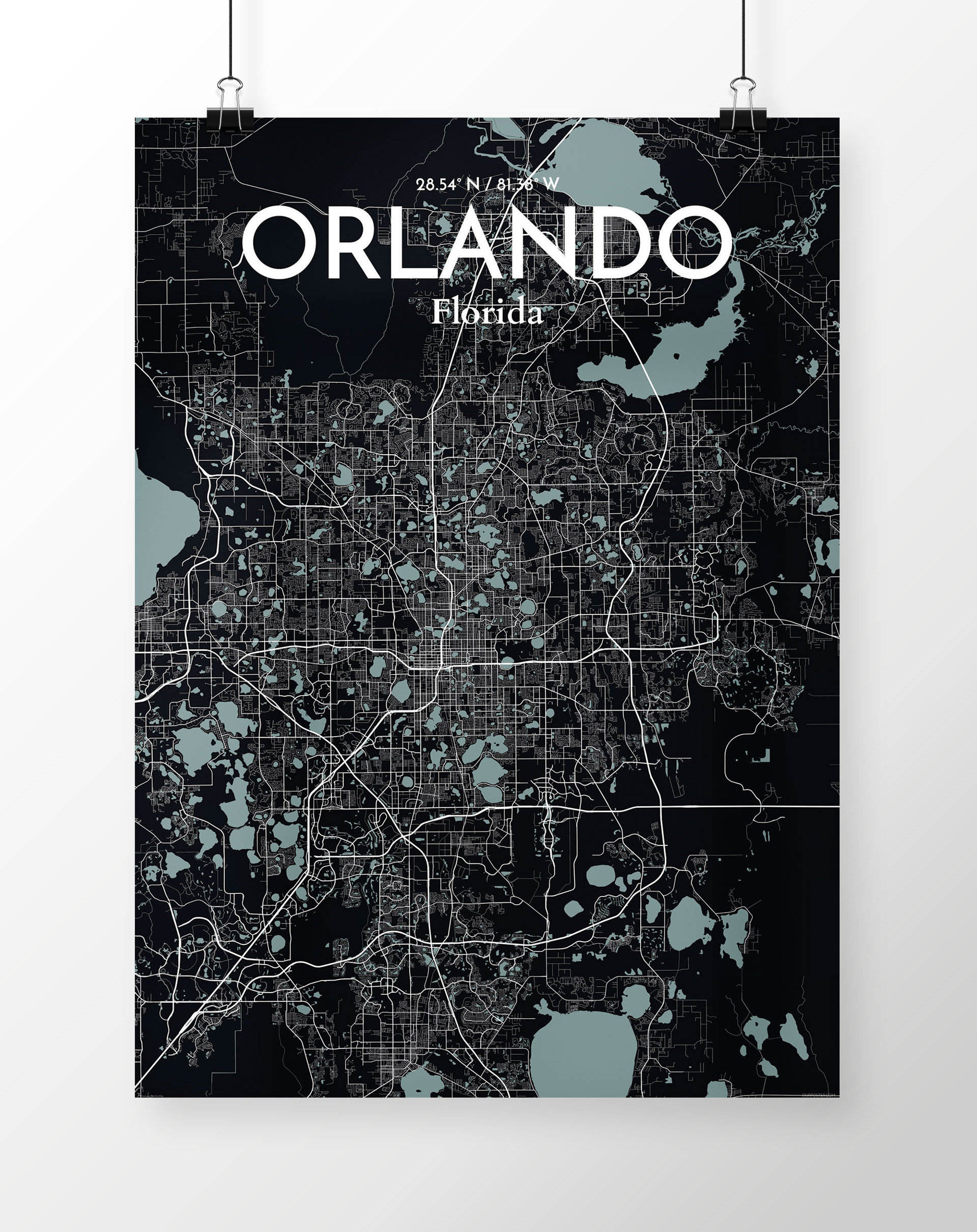 OurPoster.com 'Orlando City Map' Graphic Art Print Poster in Midnight ...