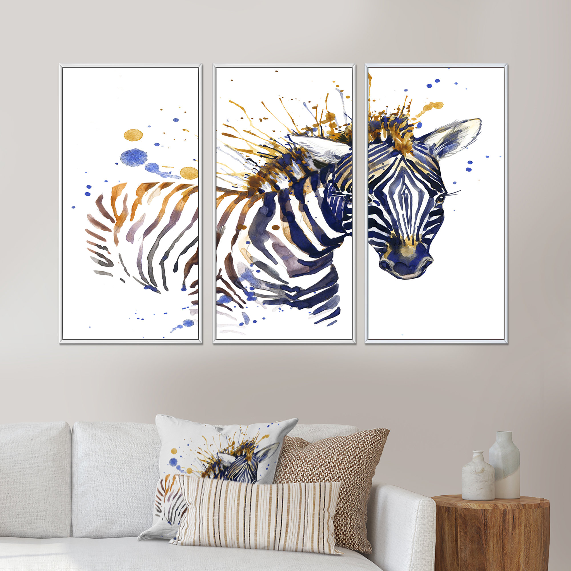 Dakota Fields Little Zebra Art - Animal Framed Canvas Wall Art Set Of 3 ...