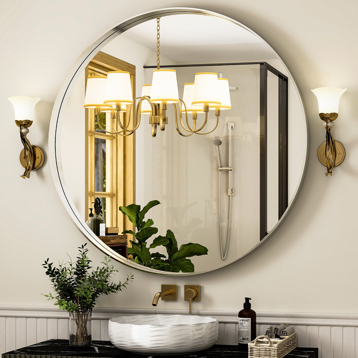 Mercer41 Mordern-Design Round Deep Framed Waterproof Bathroom Mirror ...