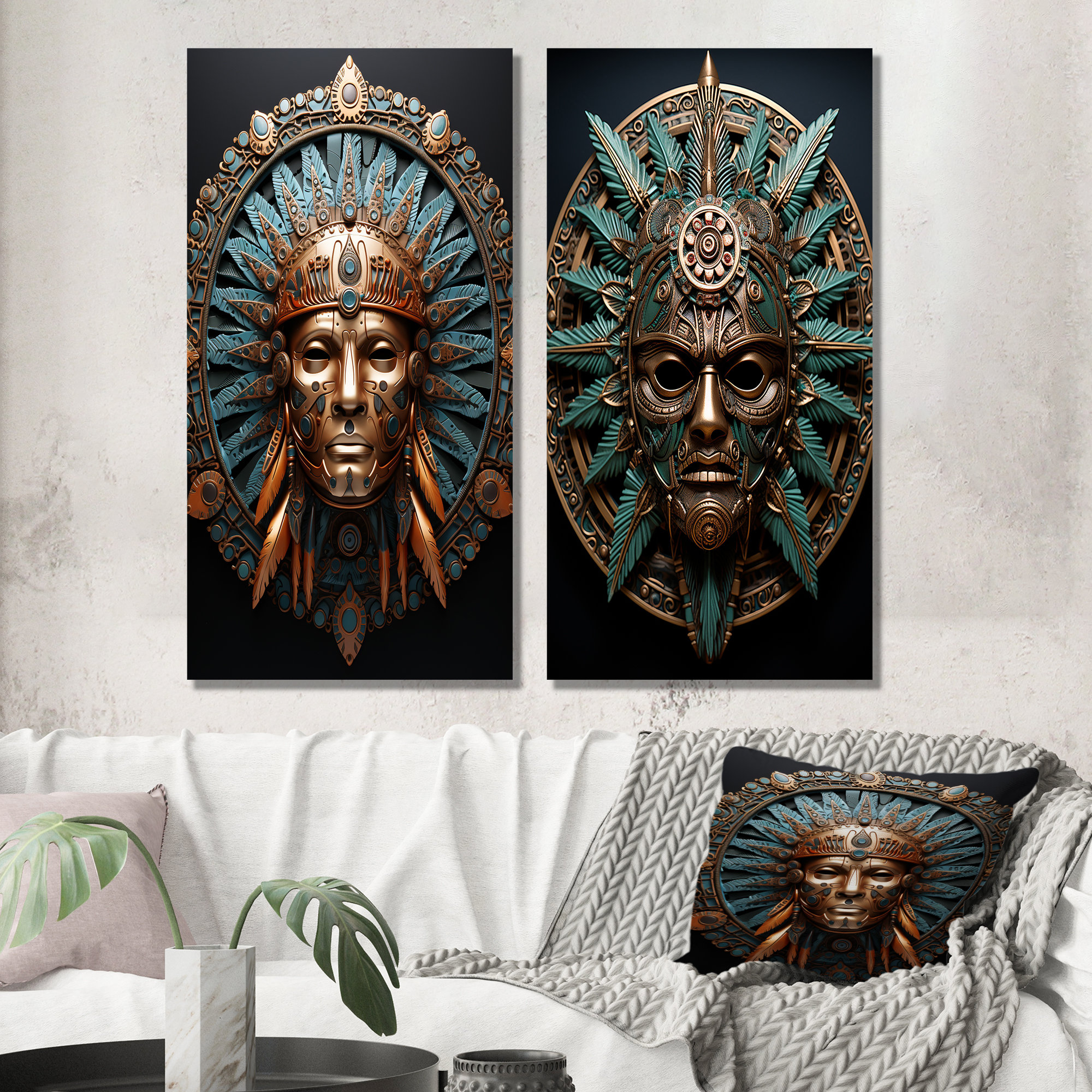 Dakota Fields Emerald And Black Native Warrior Mask - Abstract Metal ...