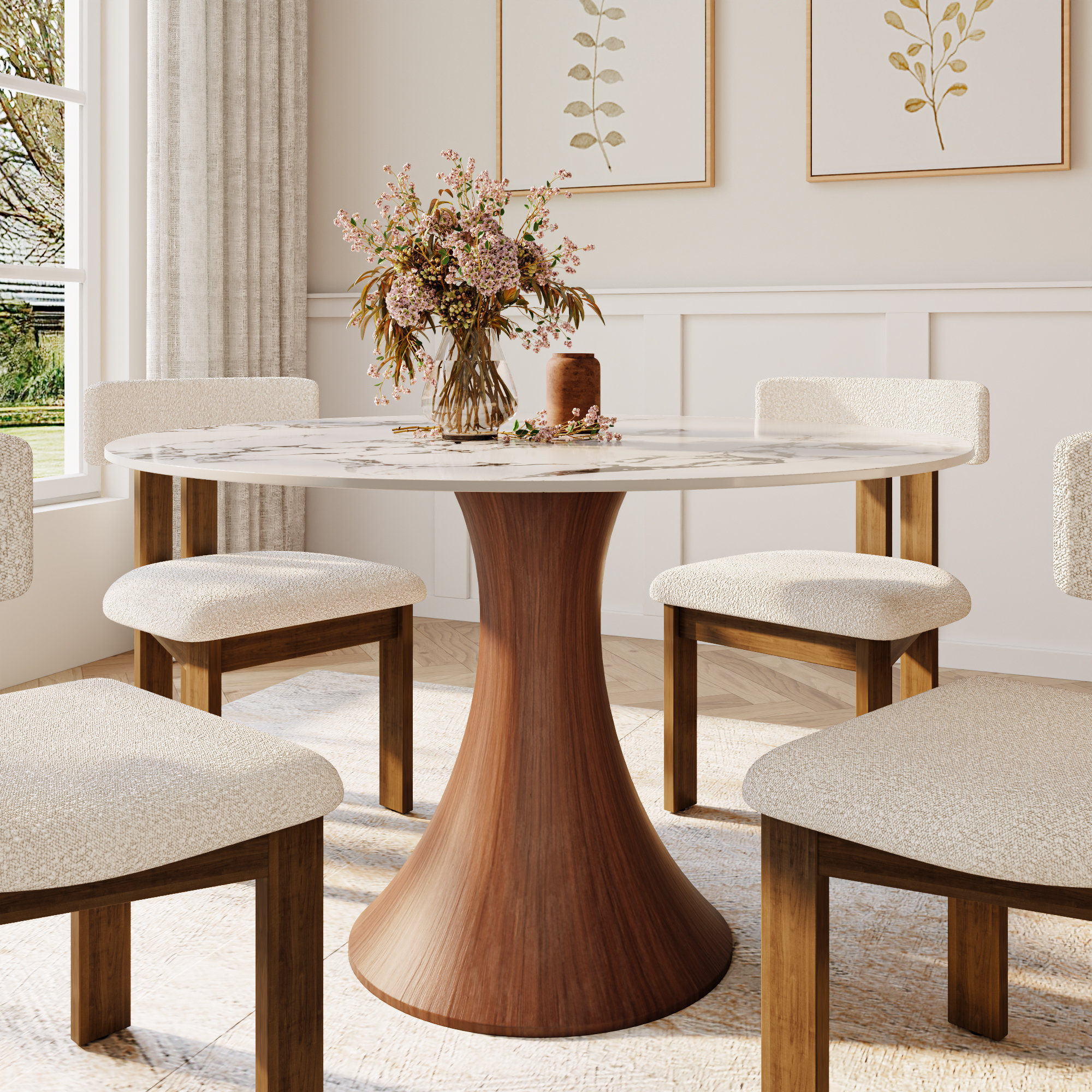 Ivy Bronx Farmhouse Modern Round Dining Table Kitchen Table Stone ...