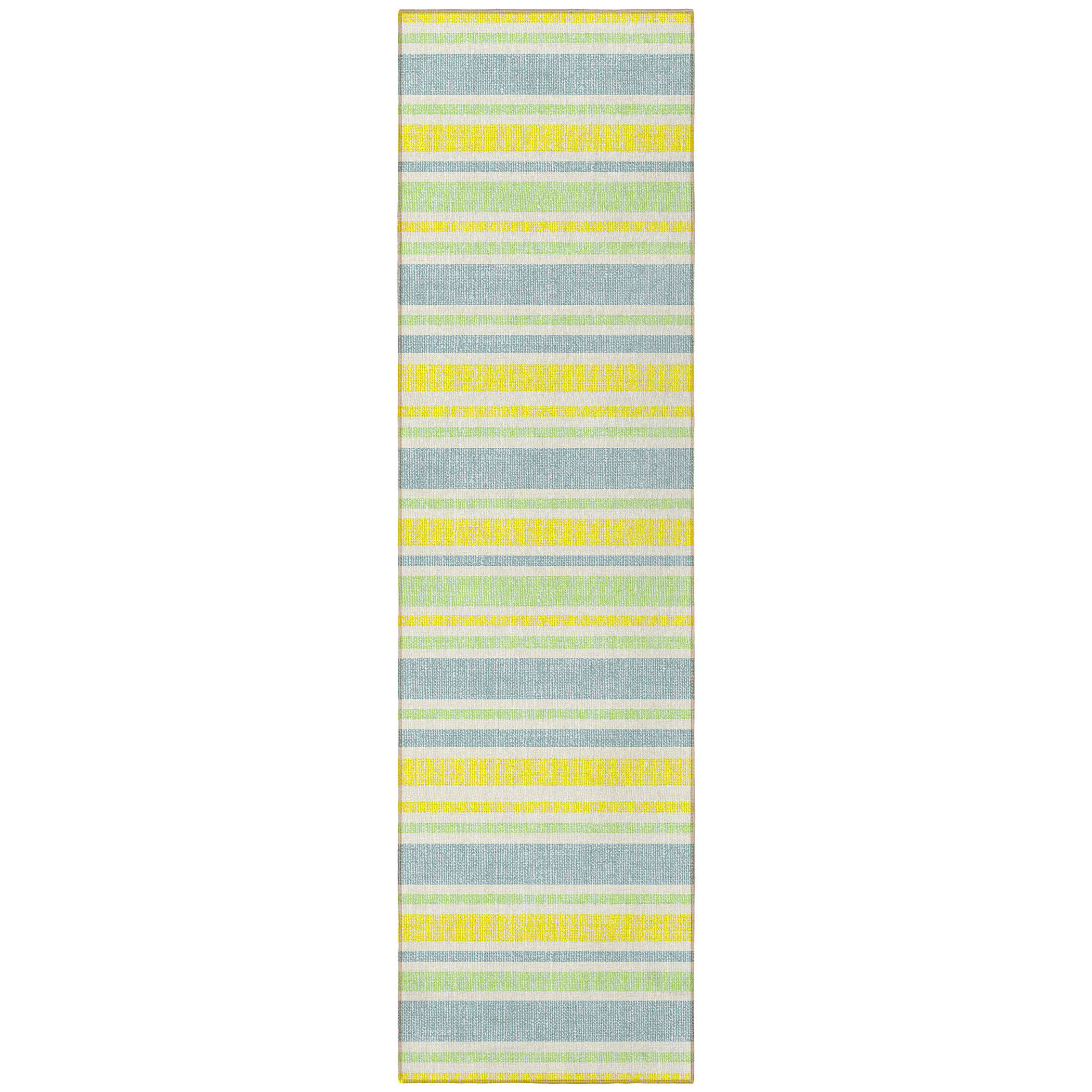 HomeRoots 8' Runner Blue and Yellow Striped Washable Non Skid Indoor ...