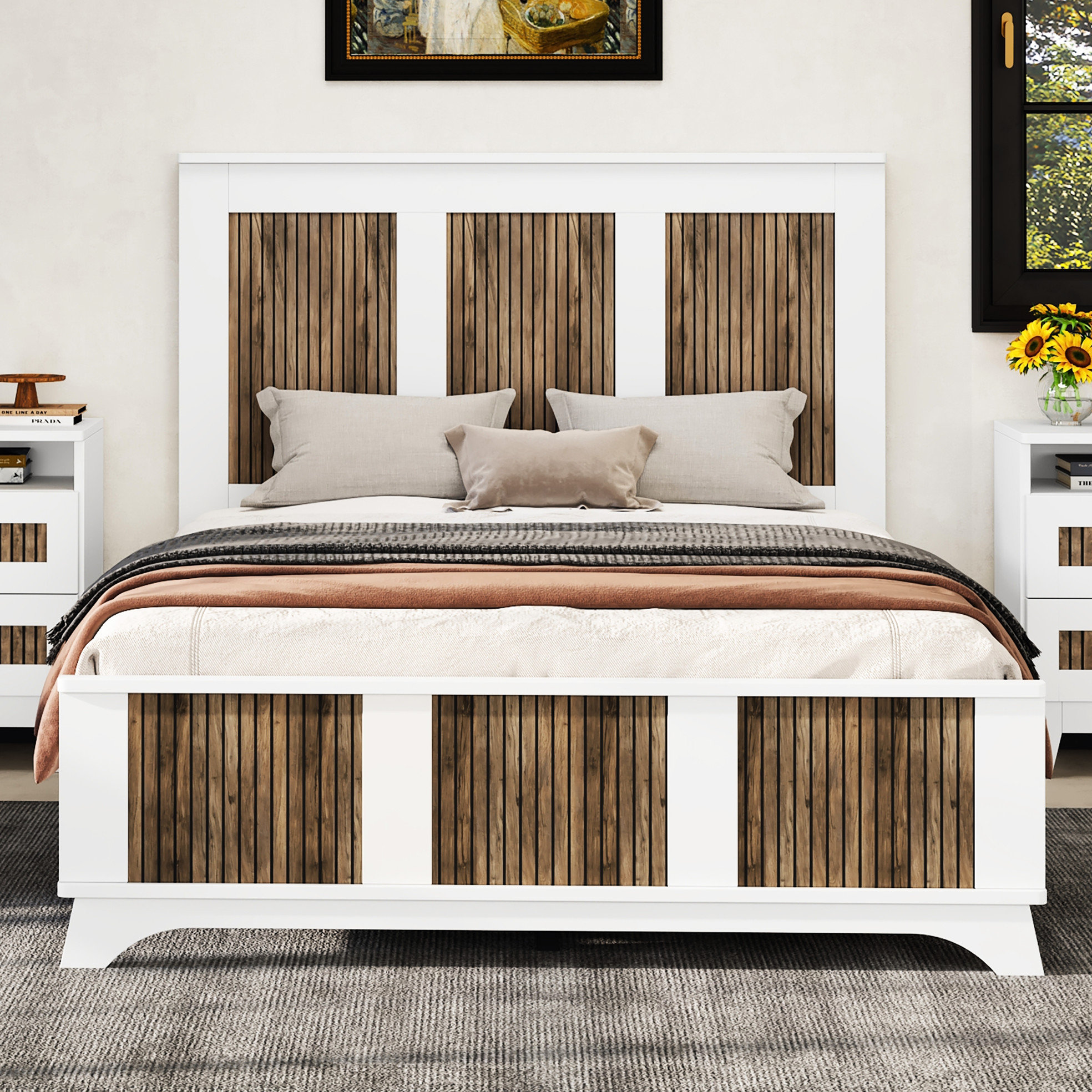 Latitude Run® White Style Platform Bed, Full Size, Plywood Slats ...