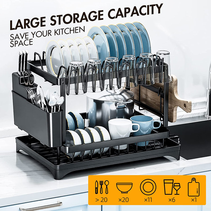 YITAHOME Dish Drying Rack for Kitchen Counter with Drainboard, Large 2 ...