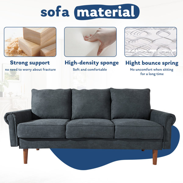 Winston Porter Paco 74" Fabric Sofa with Spring Cushion, Modern Couch ...