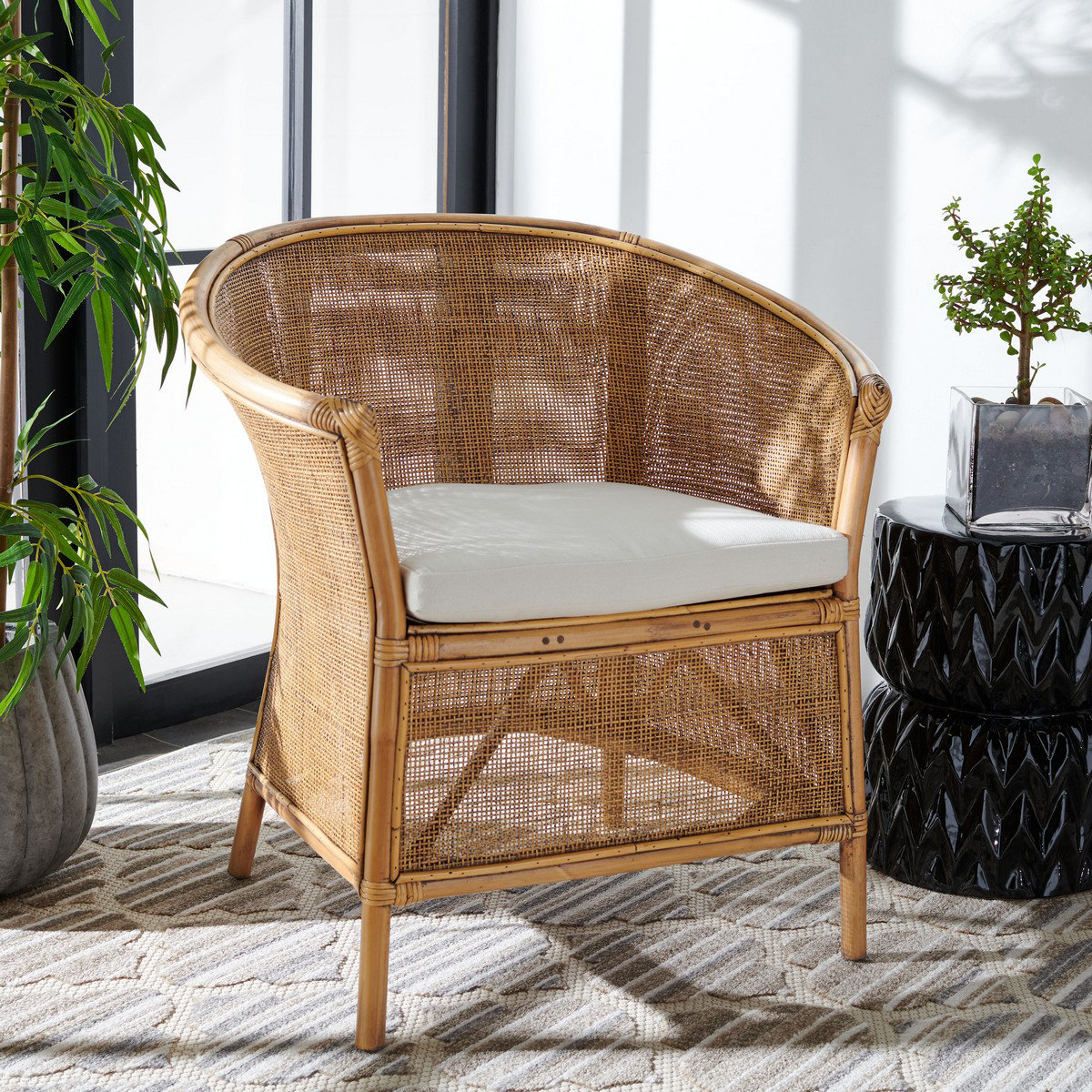 Bayou Breeze Minden Rattan Accent Chair W/ Cushion | Wayfair