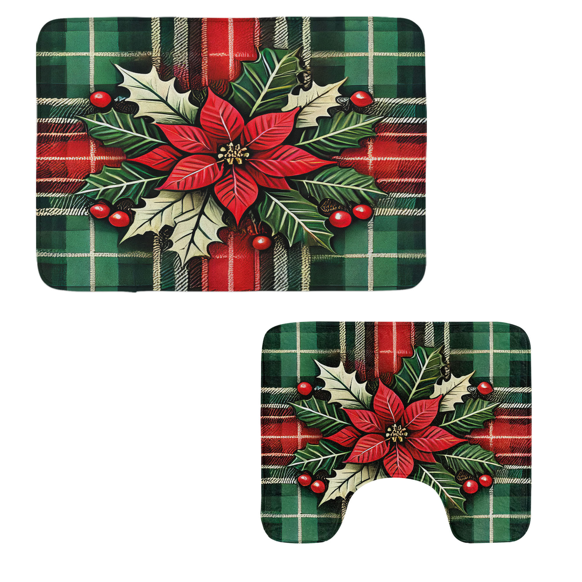 The Holiday Aisle® Christmas Bathroom Rug Set 2 Pieces Rectangle ...