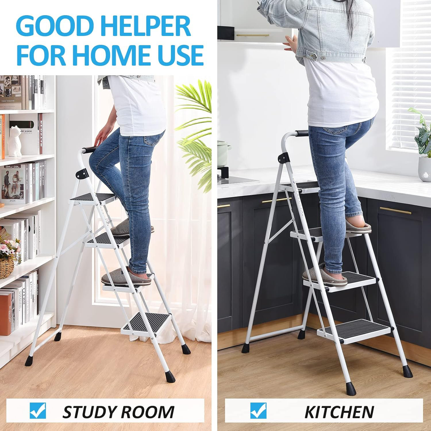 WFX Utility™ Heavy-Duty 4-Step Folding Stair Ladder With Handrails And ...