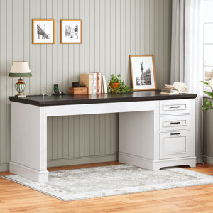 Winston Porter Computer Desk Executive Desk With 3 Drawers, Farmhouse ...