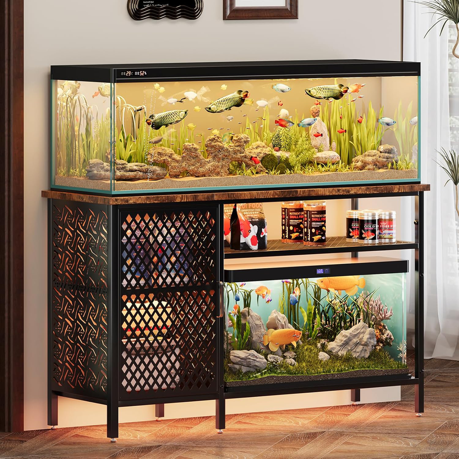 Dovecove 55-75 Gallon Fish Tank Stand With Outlets & Led Light,metal ...