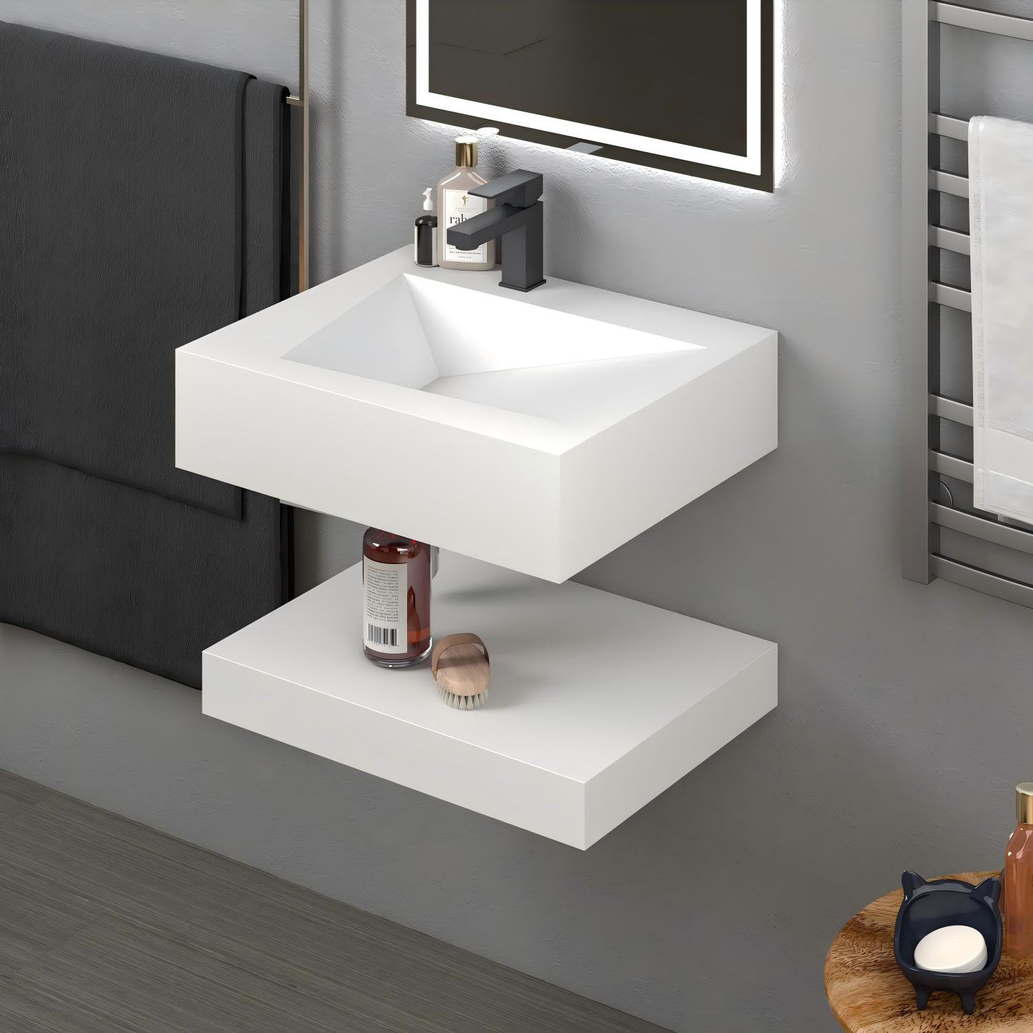 Leviaqua Double Layers Floating Vanity Stone Resin Bathroom Sink Wall ...
