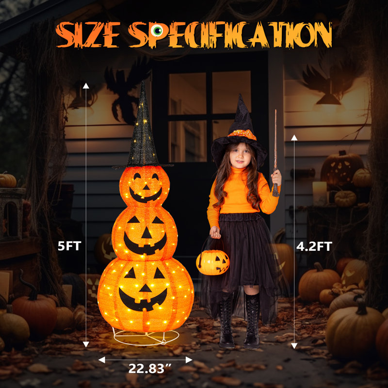 The Holiday Aisle® 5FT Pre-Lit Collapsible Halloween Jack-O-Lantern ...