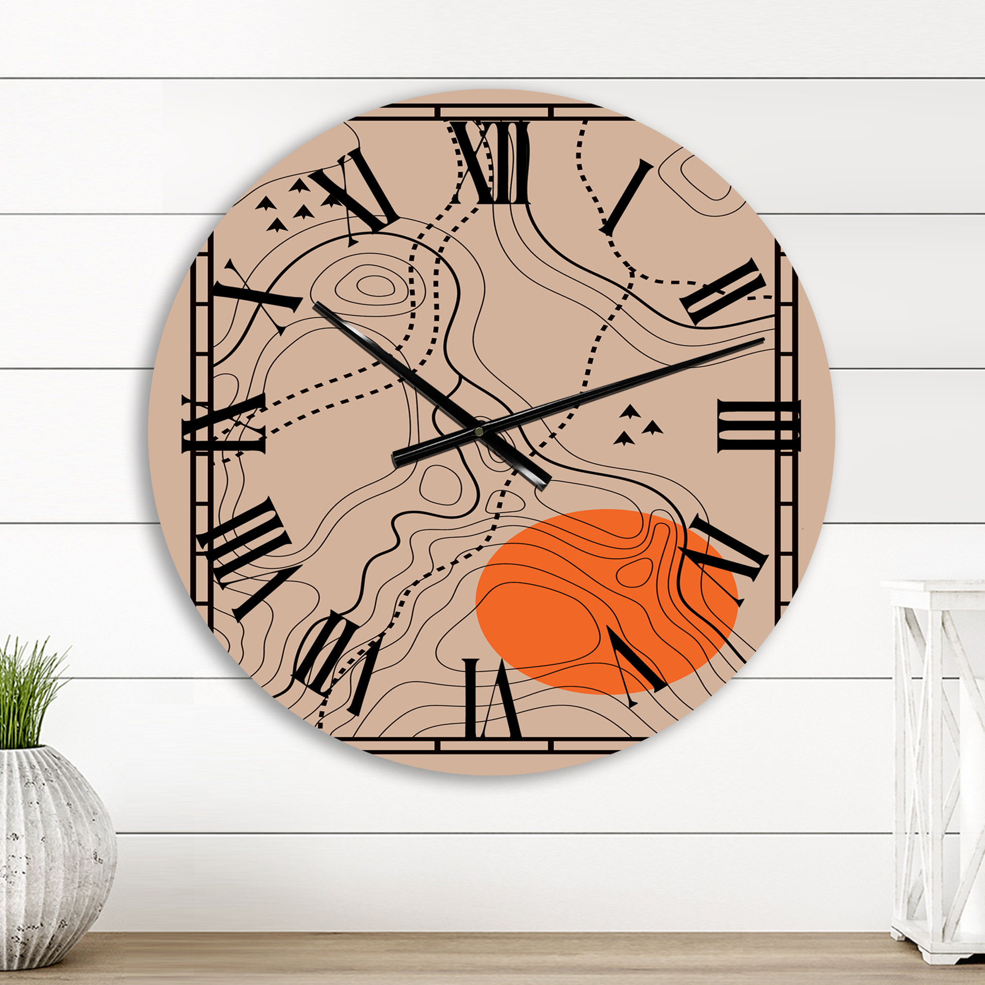 East Urban Home Abstract Topography Line Art Minimalistics I Wall Clock ...