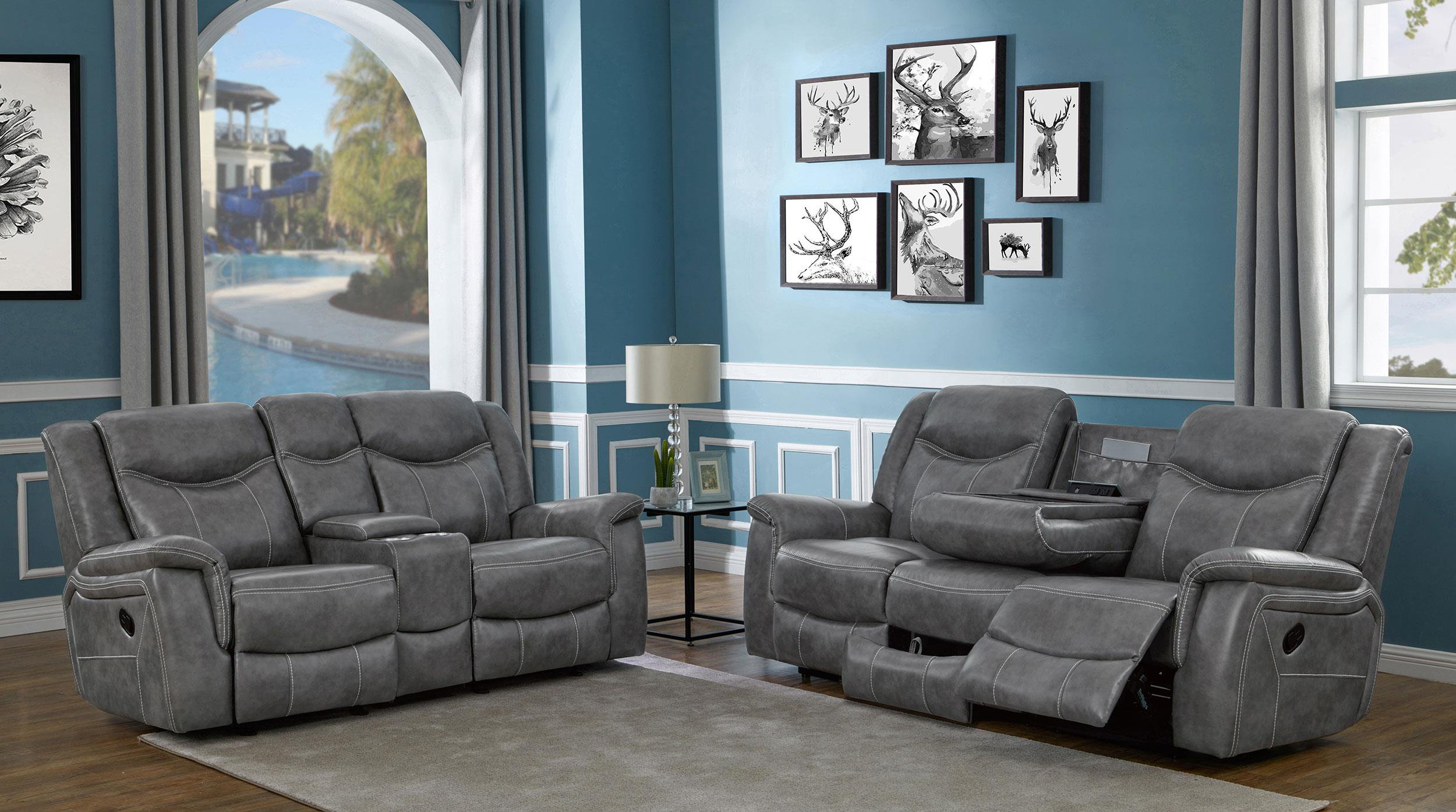 Latitude Run® 2-Piece Upholstered Padded Arm Motion Sofa Set Grey | Wayfair