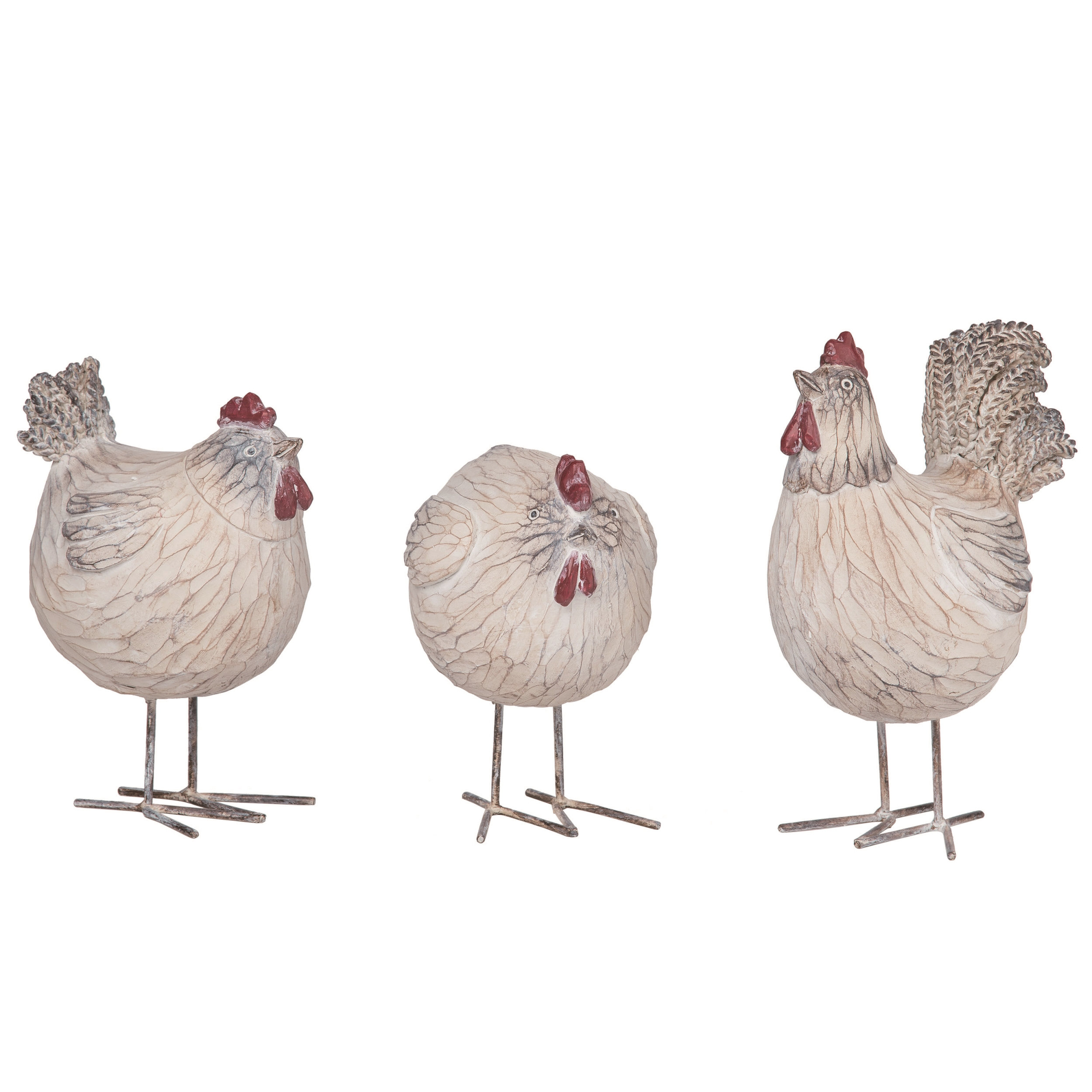 Rosalind Wheeler Resin 7" White Spring Rustic Chicken Decor Set Of 3 ...