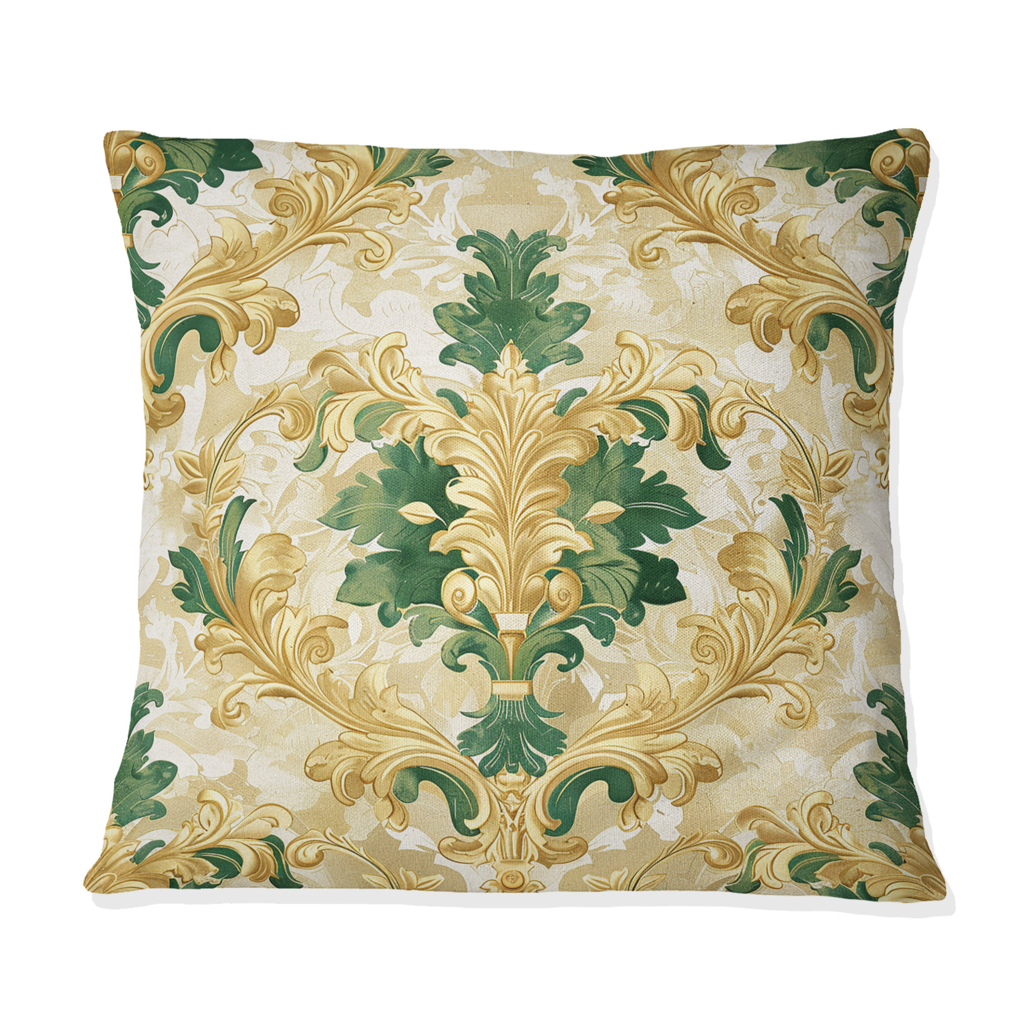 Design Art Green Gold Damask And Baroque Pattern I - Damask Pillow ...