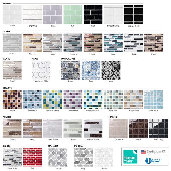 TicTacTiles Polito 12'' W x 12'' L PVC Peel and Stick Mosaic Tile ...