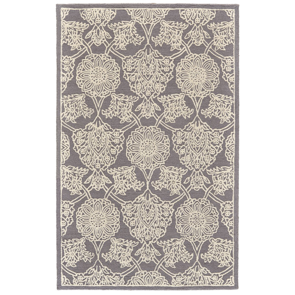 Ophelia & Co. Balfour Floral Hand-Tufted Dark Gray/Ivory Area Rug ...