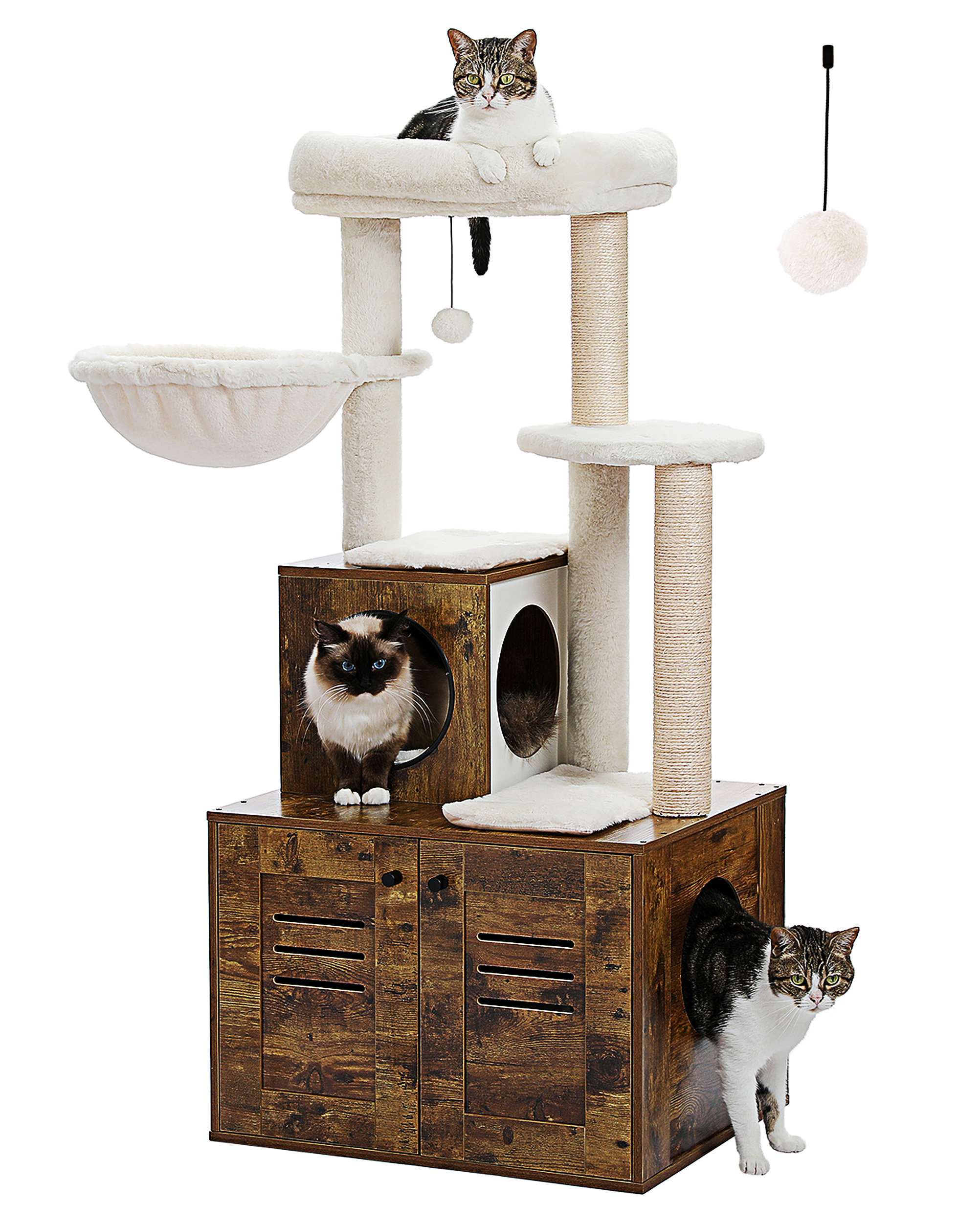 Latitude Run® Wood Cat Condo With Litter Box Included-Modern Cat Tree ...