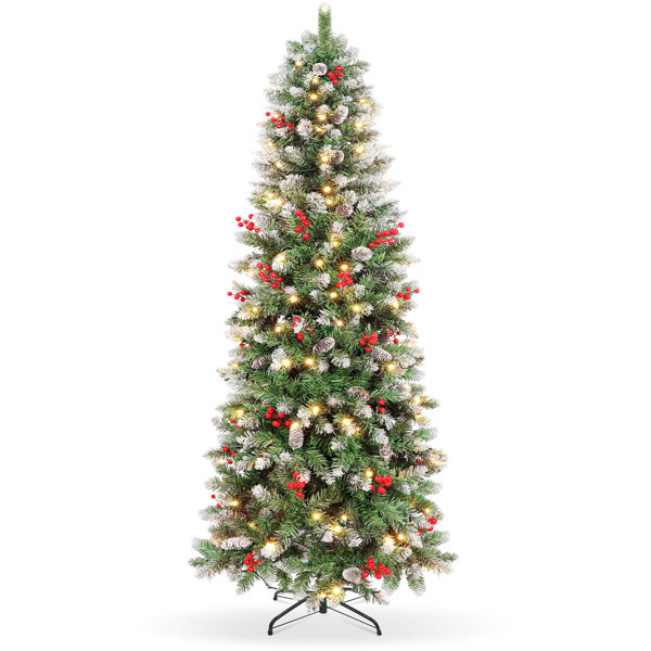 Winston Porter 6Ft Pencil Christmas Tree With LED Lights, Natural Pine ...