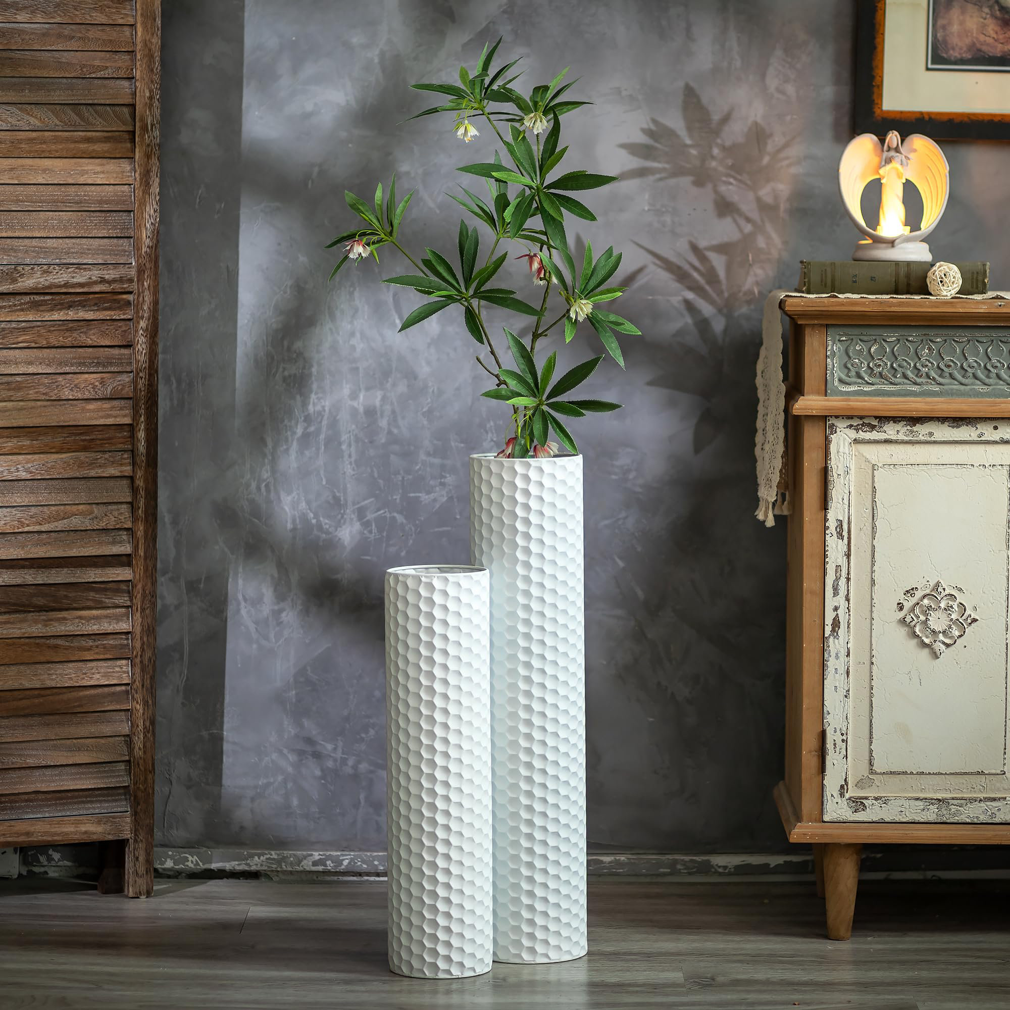 Latitude Run® Tall Vases For Floor,27.6/21.7In Metal Cylinder Handmade ...