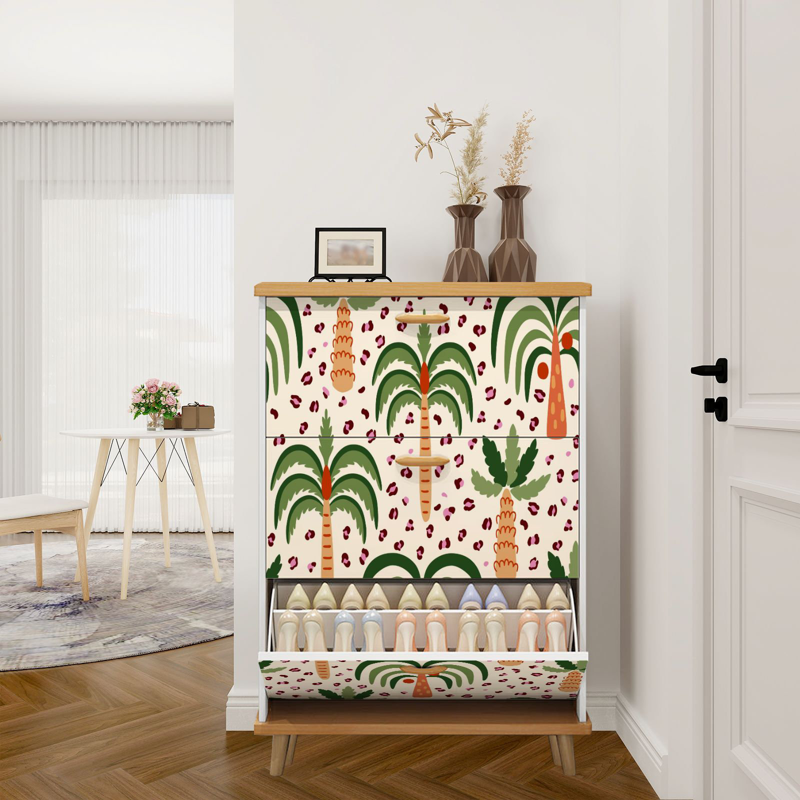 Rebrilliant Shoe Storage Cabinet with 3 Flip Drawers for Tropical bold ...
