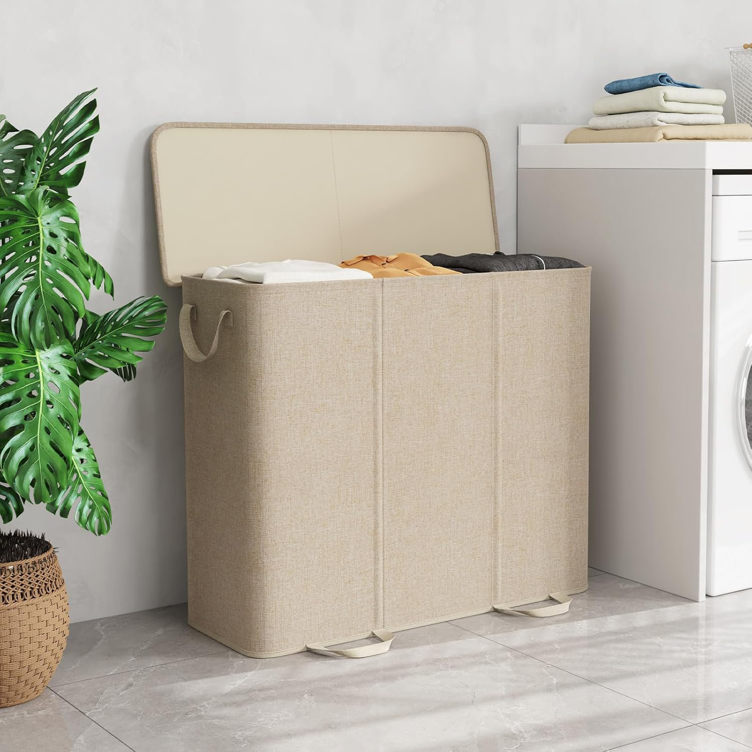 Latitude Run® Triple Laundry Hamper With Lid And Removable Laundry Bags ...