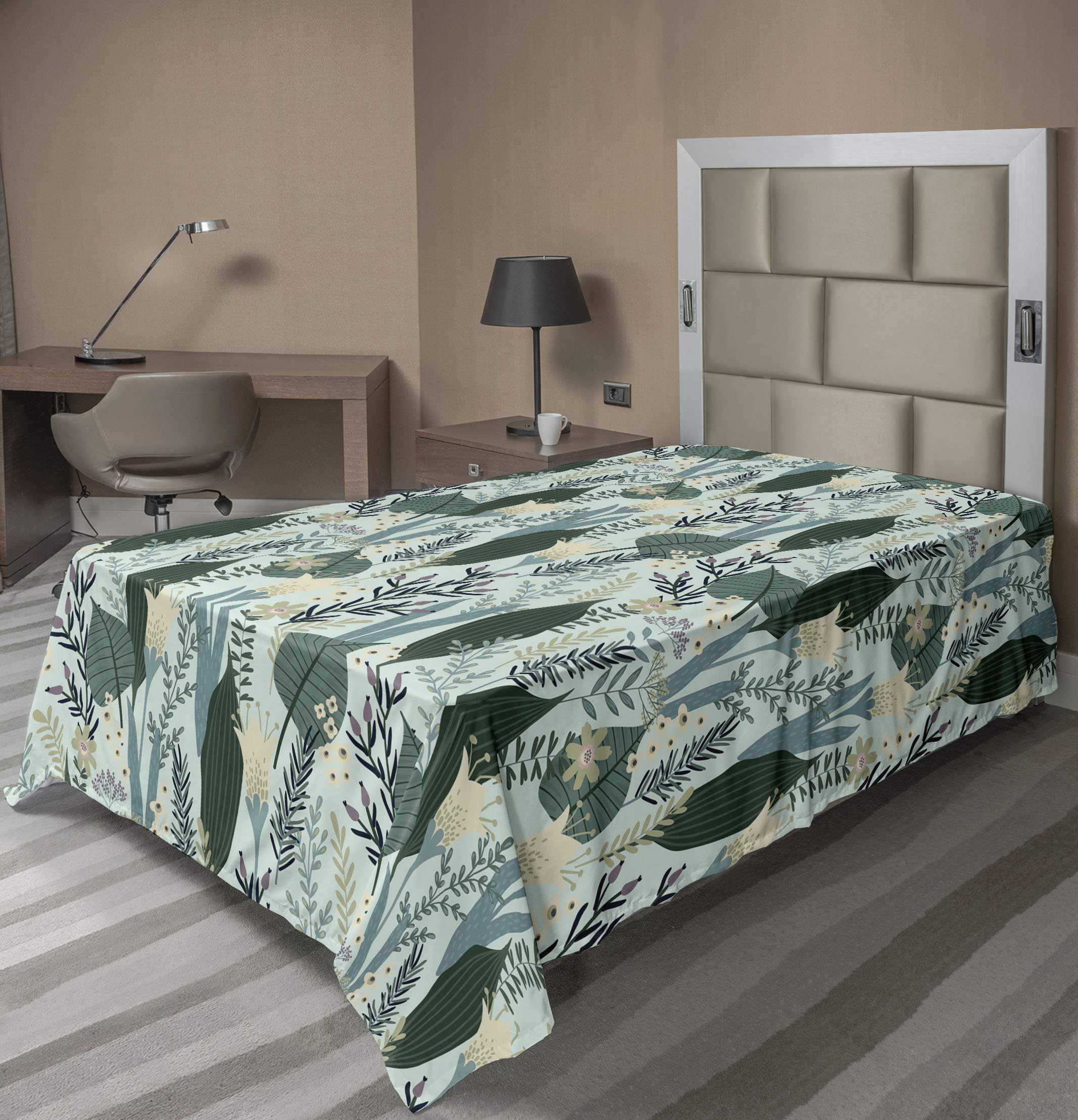 Ambesonne Tropical Flat Sheet Exotic Simplistic Flora Hunter Green and ...