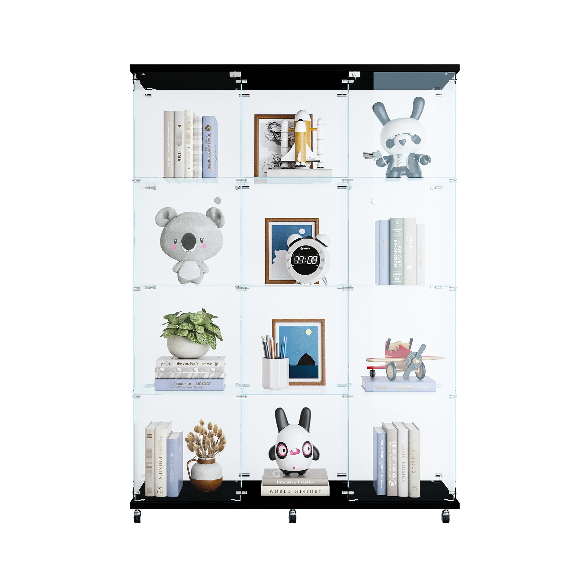 RoseateRustic 4-Shelf Black Glass Storage Case - Keeps Dolls, Model ...